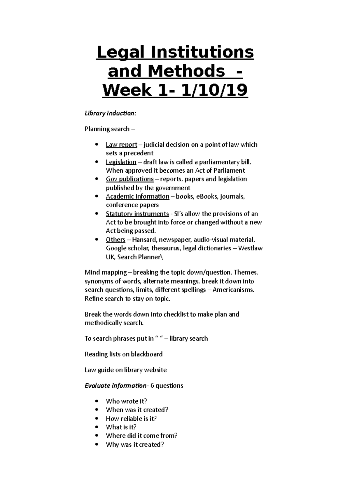 Legal Institutions and method week 1 - Legal Institutions and Methods ...