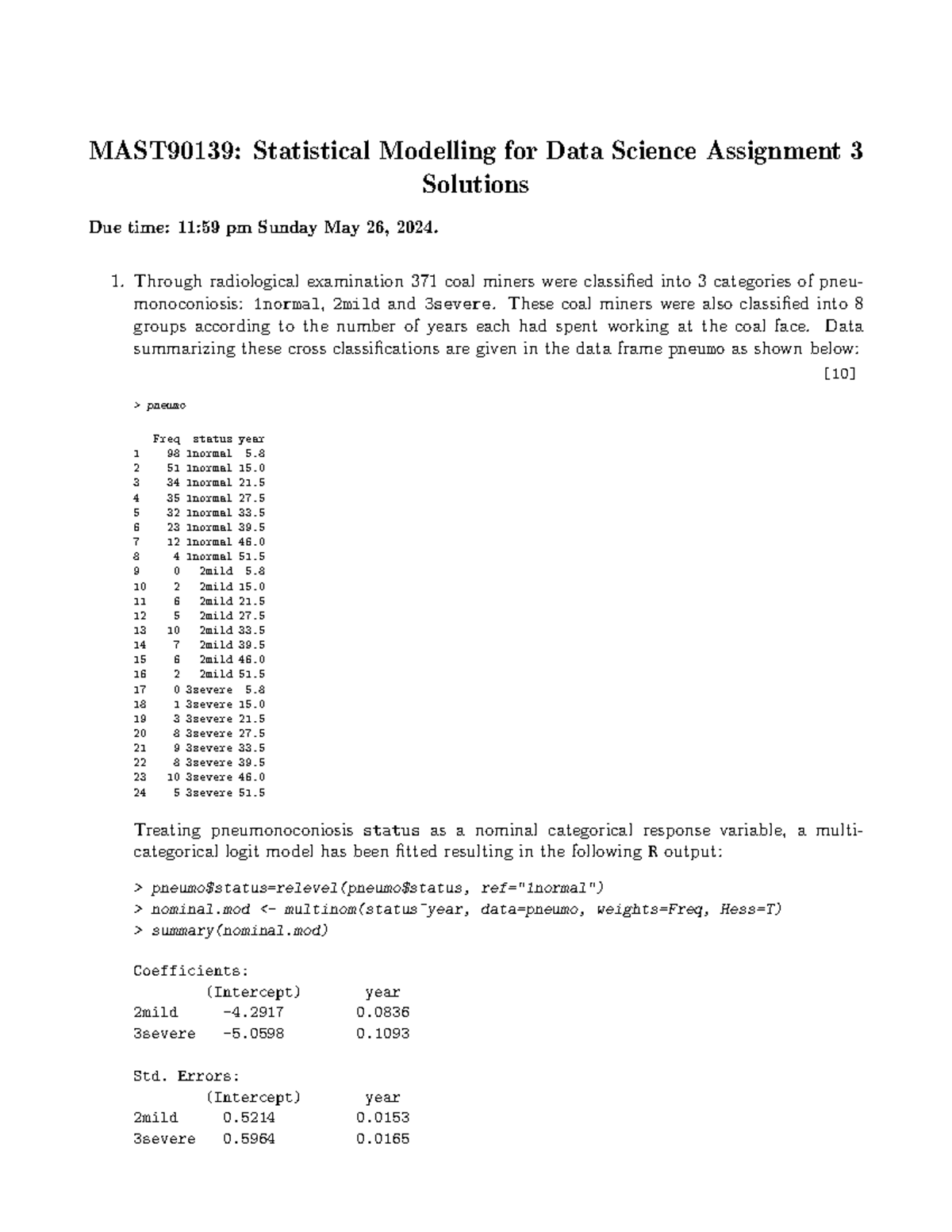 MAST90139-24-Assignment 3 - MAST90139: Statistical Modelling for Data Science Assignment 3 ...
