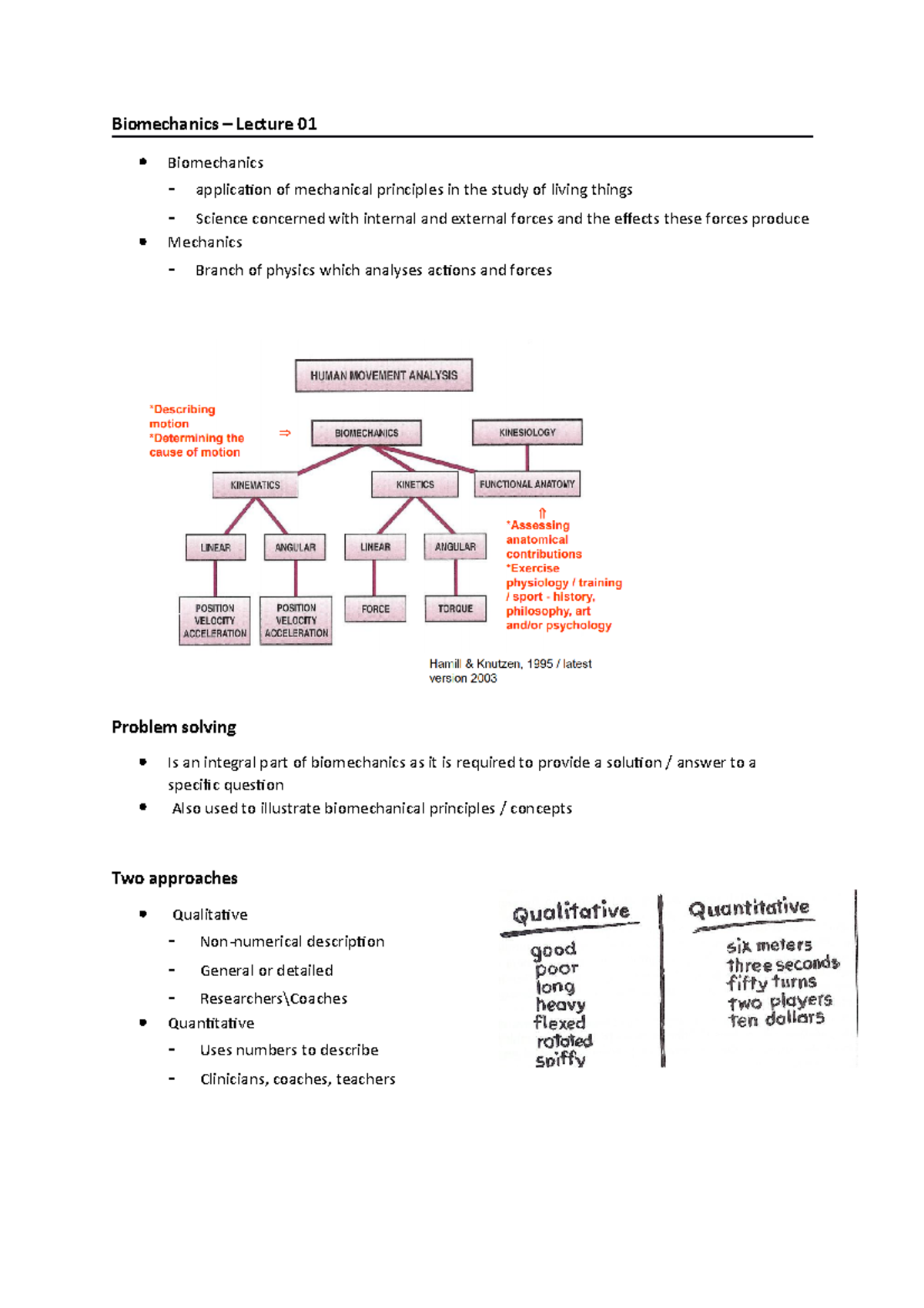 Biomechanics notes - Biomechanics – Lecture 01 Biomechanics ...