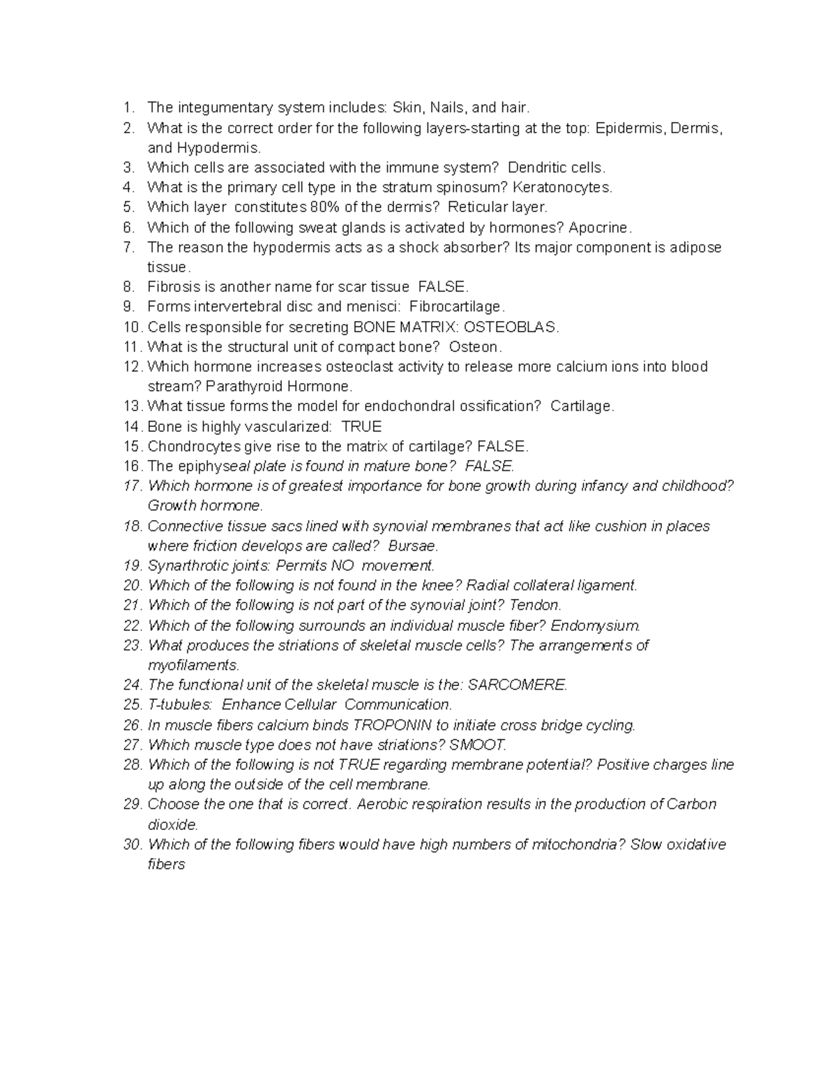 Anatomy QS - Questions for the second exam - The integumentary system ...