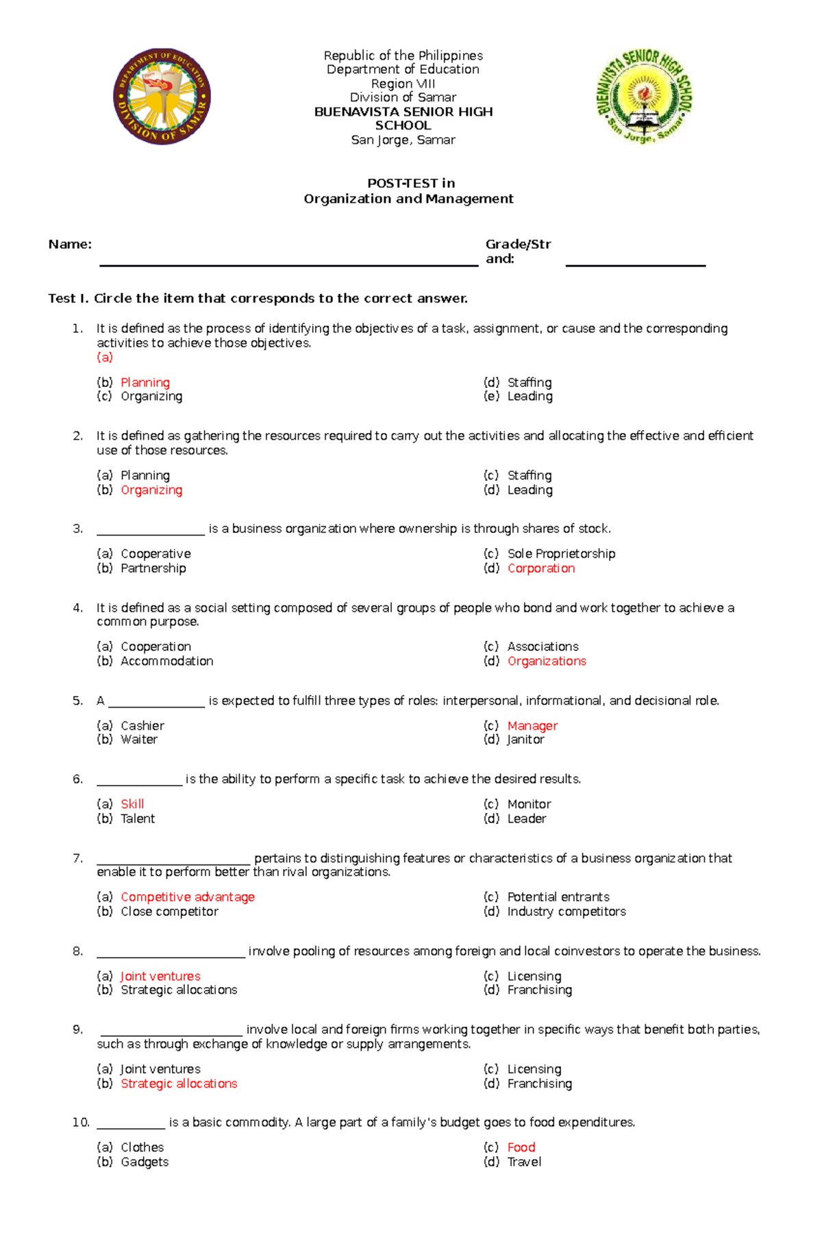 378524011 Pre Test Organization and Management - Republic of the ...
