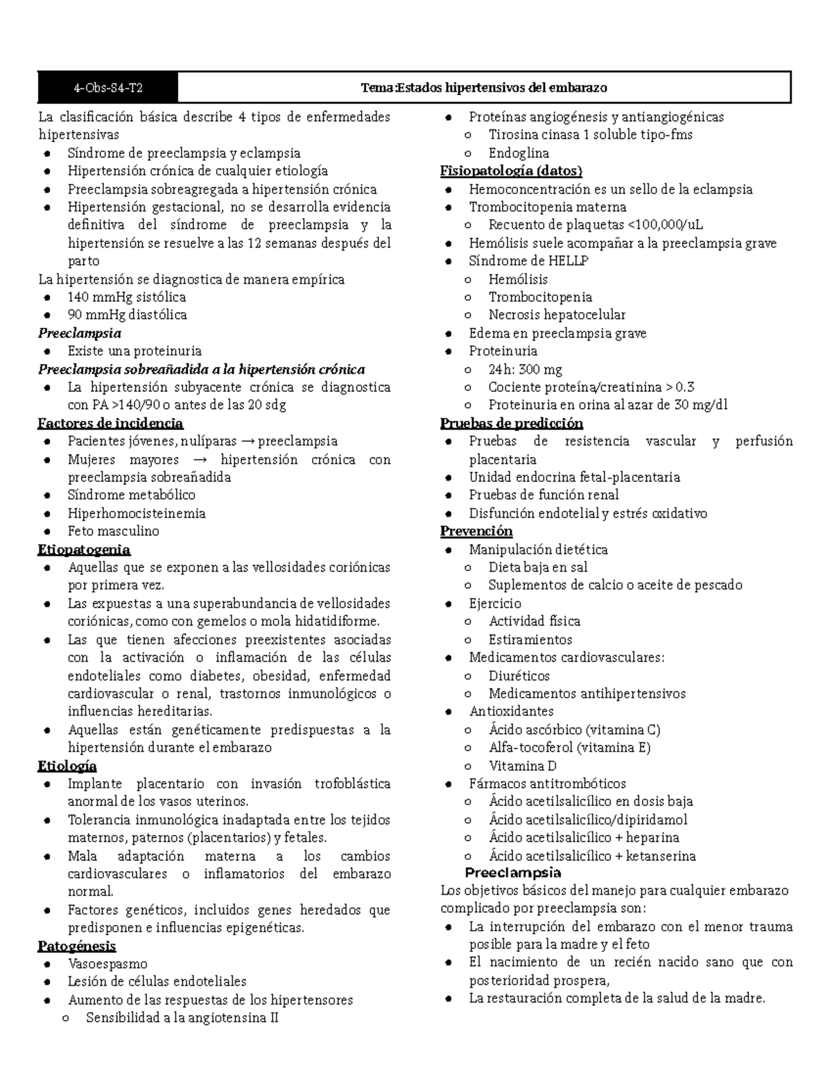 4 Obs S4 T2 Hipertensivos - 4-Obs-S4-T2 Tema:Estados hipertensivos del embarazo La clasificación ...