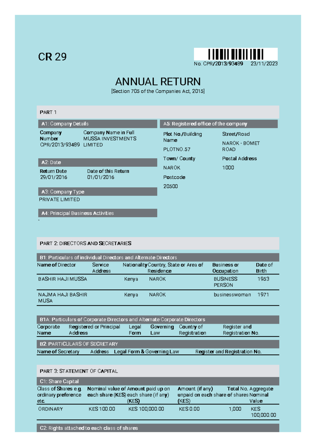 Annual- Return-FORM 2016 - 23/11/ CR 29CR 29 No. CPR/2013/93489CPR/2013 ...