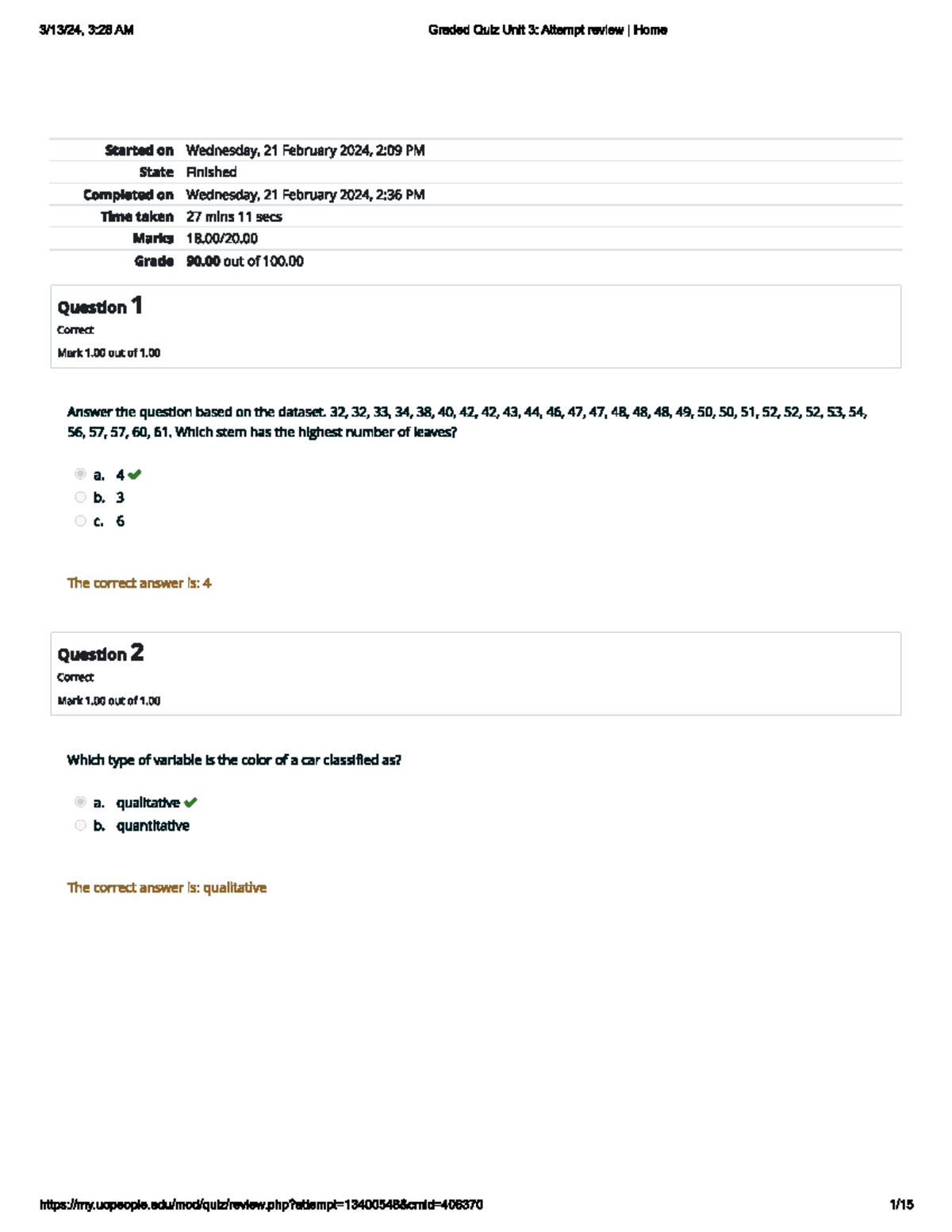 Graded Quiz Unit 3 - Introduction to Statistics - Studocu