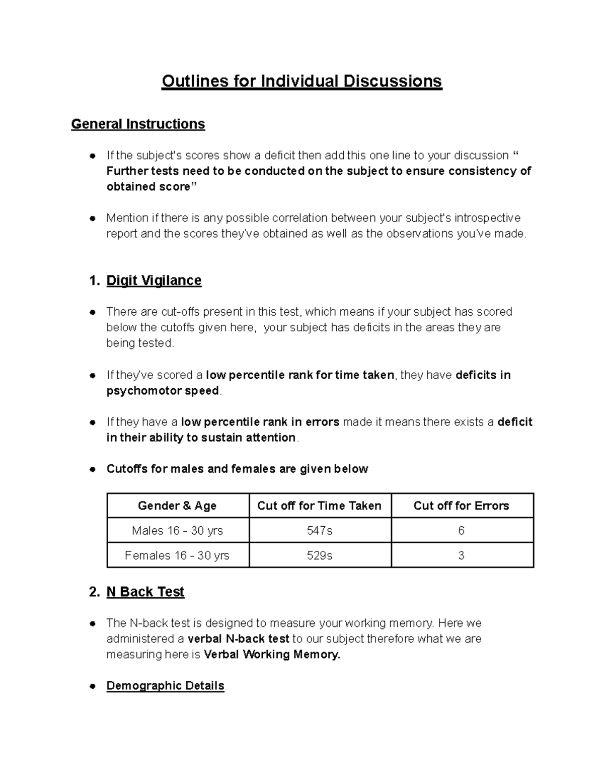Individual Discussions edited - Outlines for Individual Discussions ...