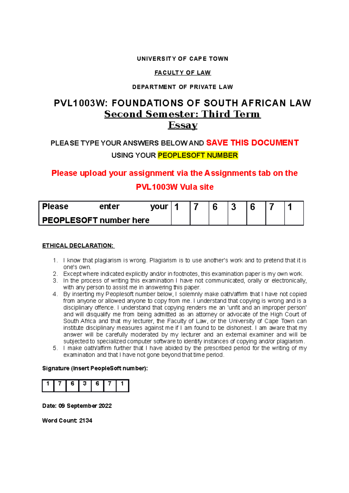 FSAL Essay third term semester two - UNIVERSITY OF CAPE TOWN FACULTY OF ...