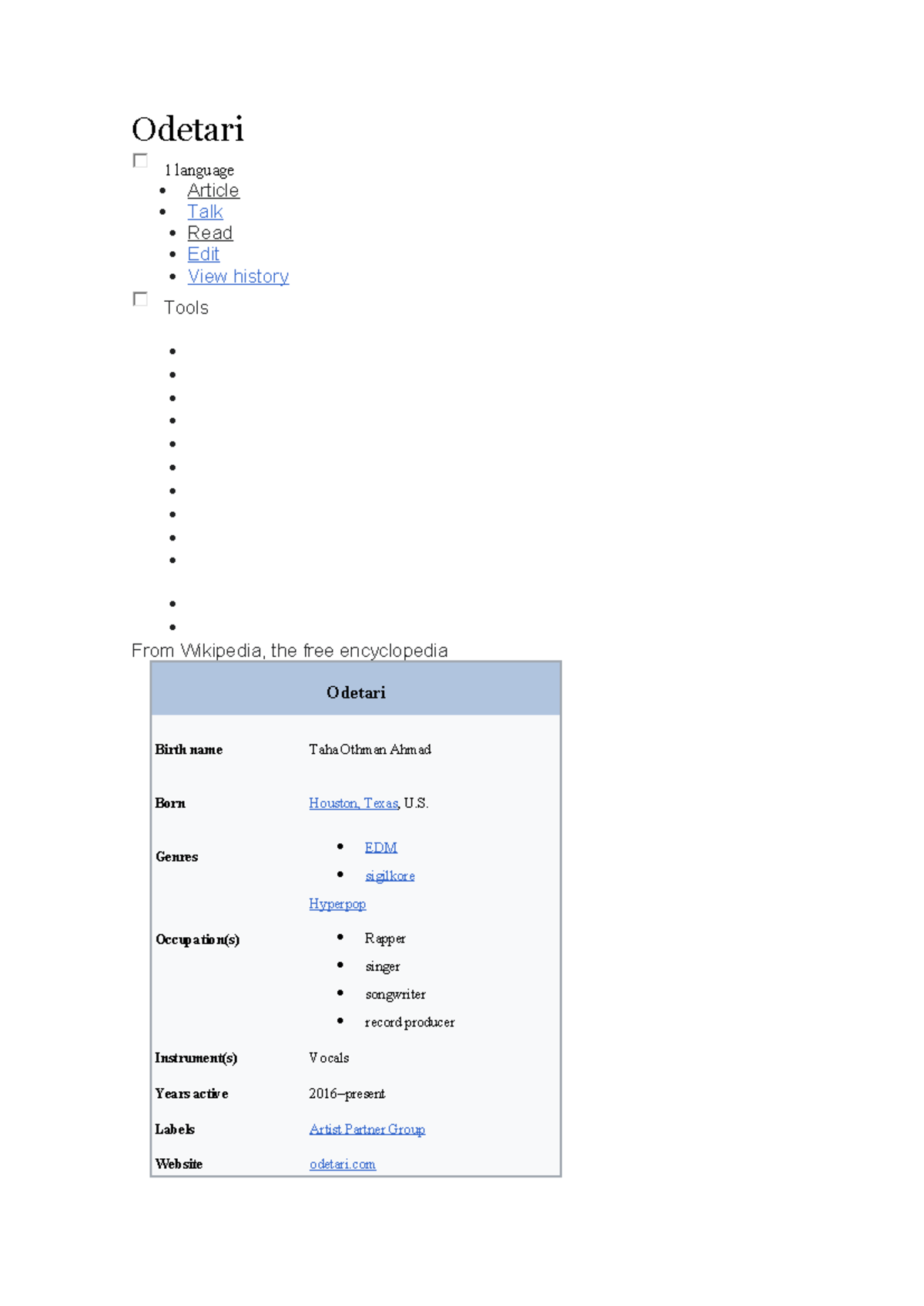 Odetari - Odetari 1 language Article Talk Read Edit View history Tools ...