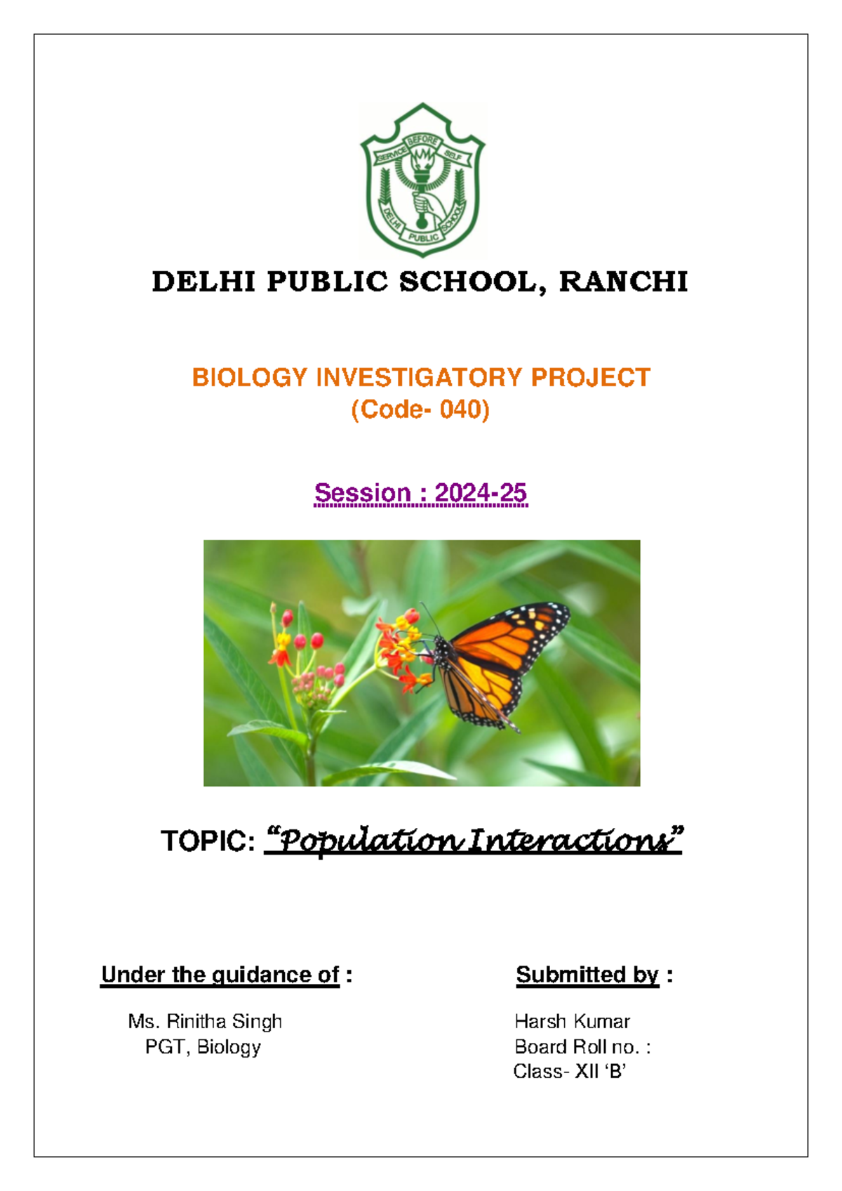 Population Interaction - DELHI PUBLIC SCHOOL, RANCHI BIOLOGY ...