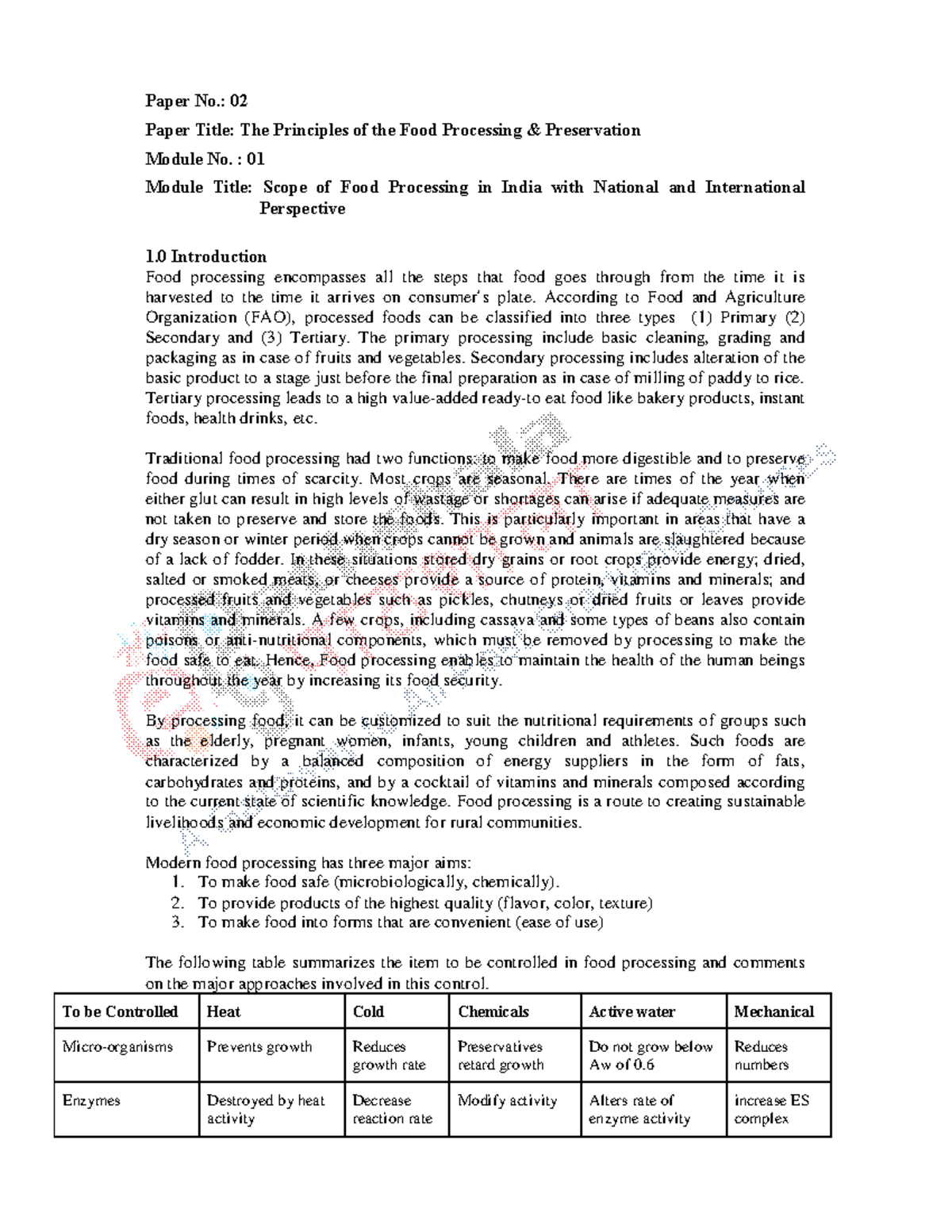 Scope of Food Preservation - Paper No.: 02 Paper Title: The Principles ...