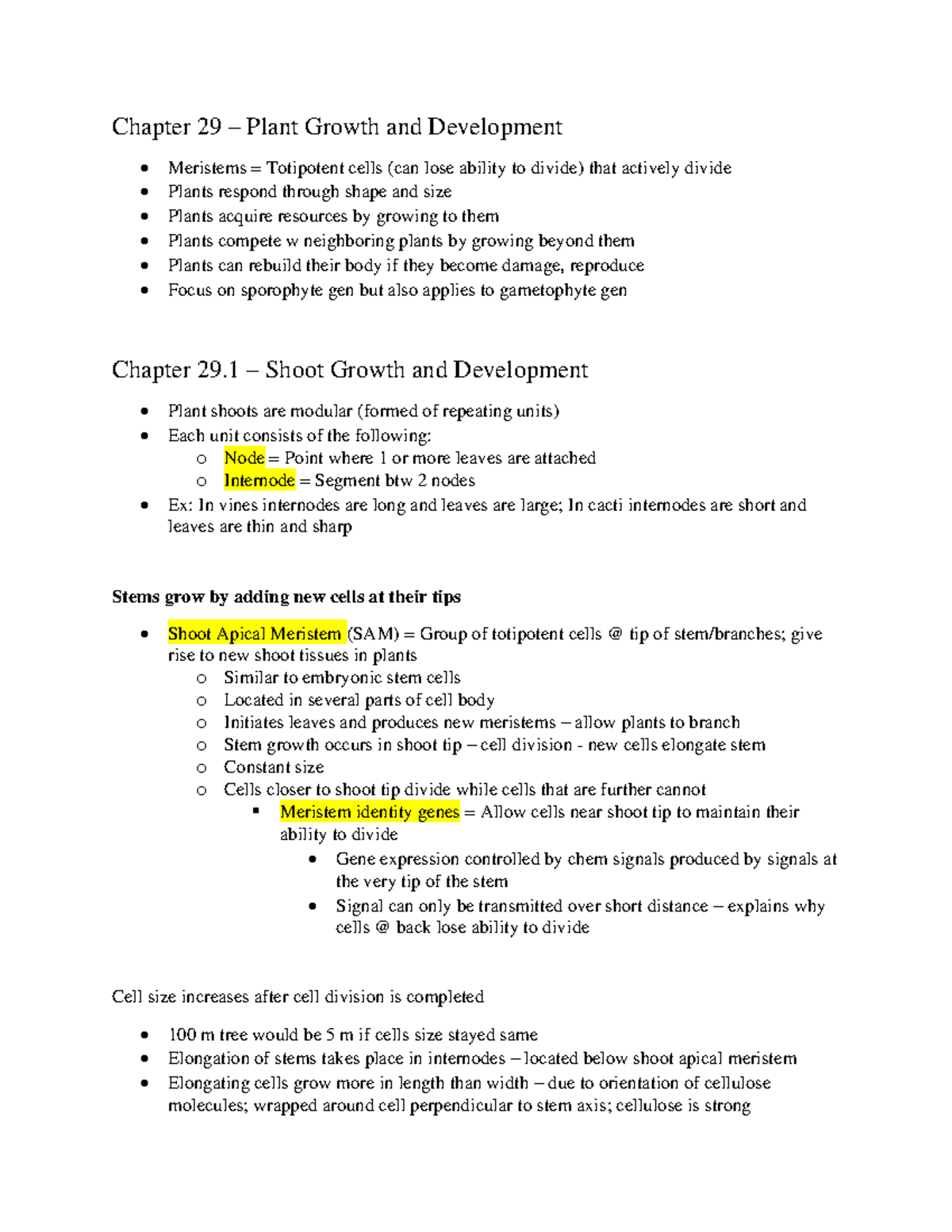 Ch.29 Notes - n/a - Chapter 29 – Plant Growth and Development Meristems ...