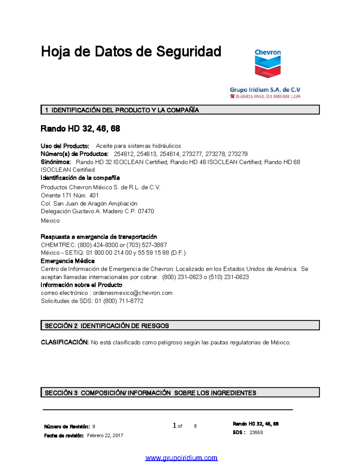 HOJA DE Seguridad Rando ISO-32-46-68 - - Studocu