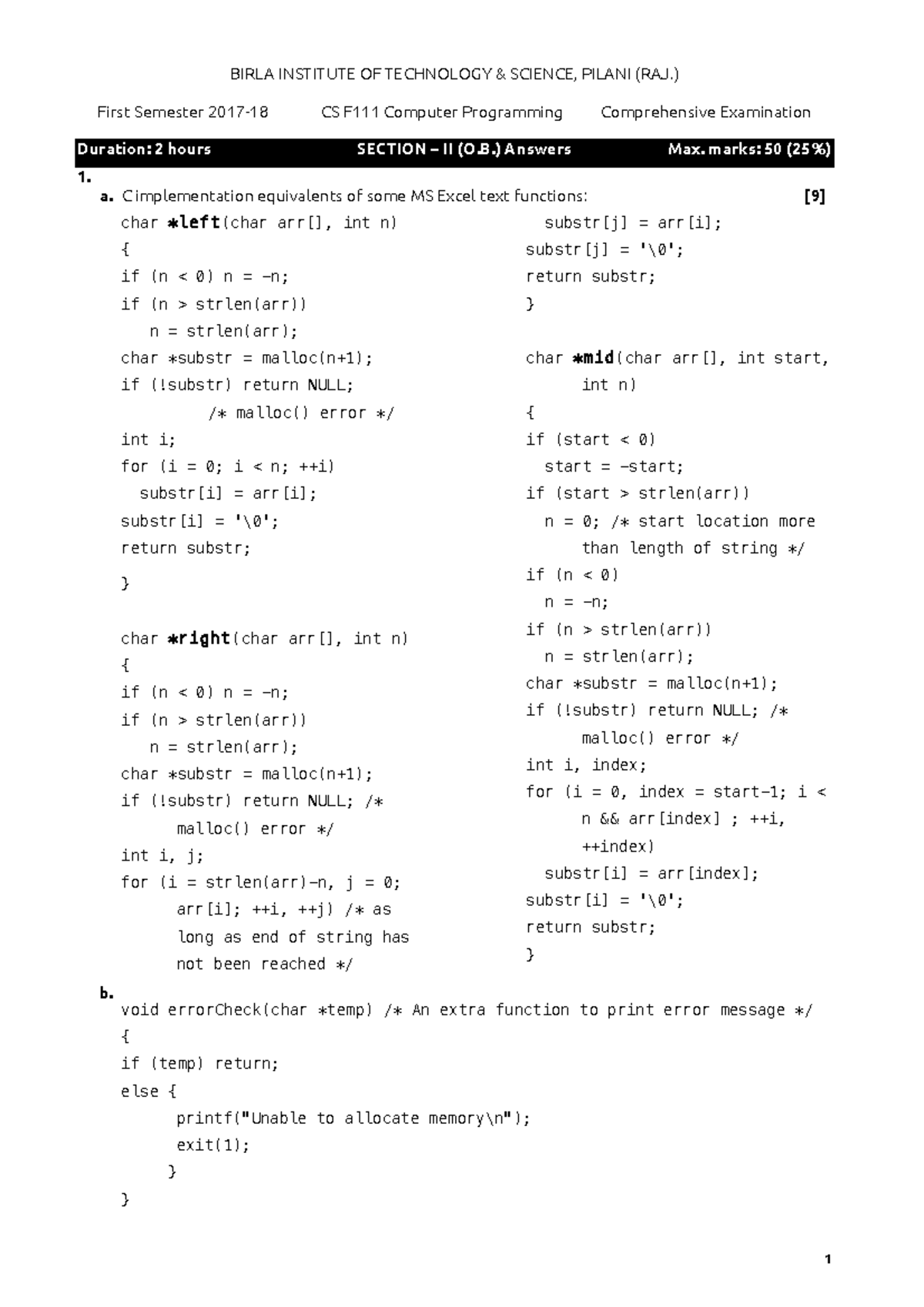 CSF111 Compre open book answers - BIRLA INSTITUTE OF TECHNOLOGY & SCIENCE, PILANI (RAJ.) First ...