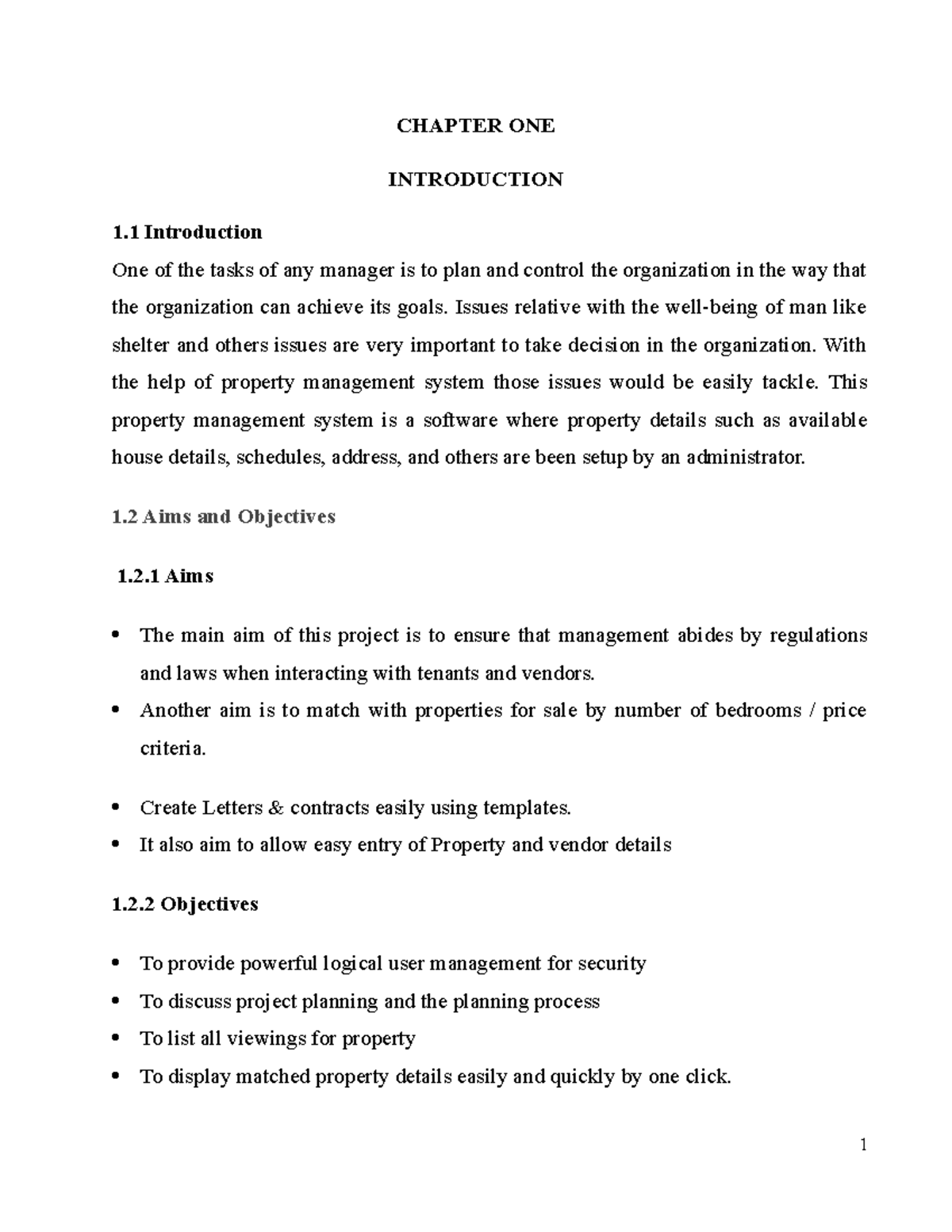 Property Management System - CHAPTER ONE INTRODUCTION 1 Introduction ...
