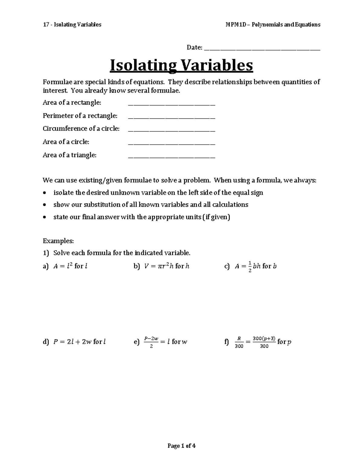 17 - Isolating Variables - Date ...