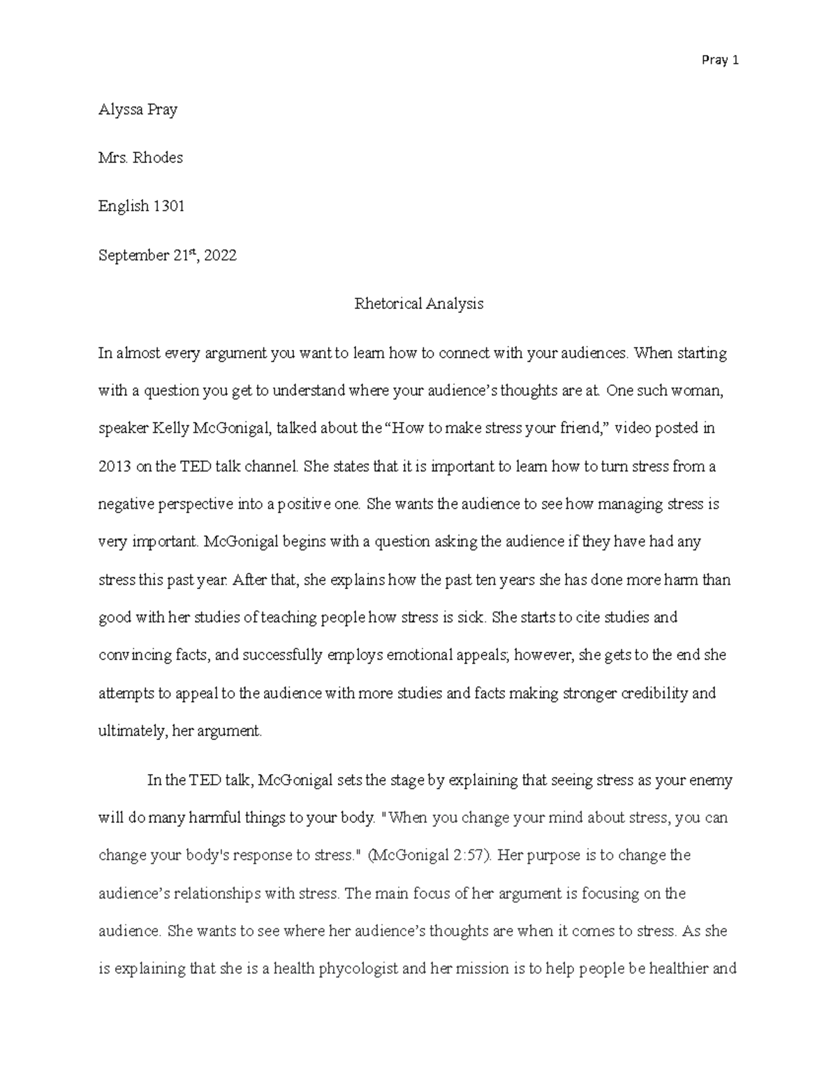 Rhetorical Anaylsis - Its an analysis - Pray 1 Alyssa Pray Mrs. Rhodes ...