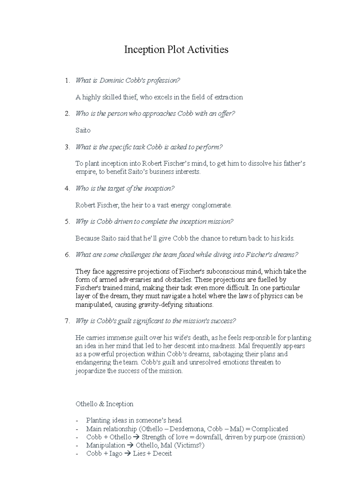 7a. Inception Plot Activities - Inception Plot Activities What is ...