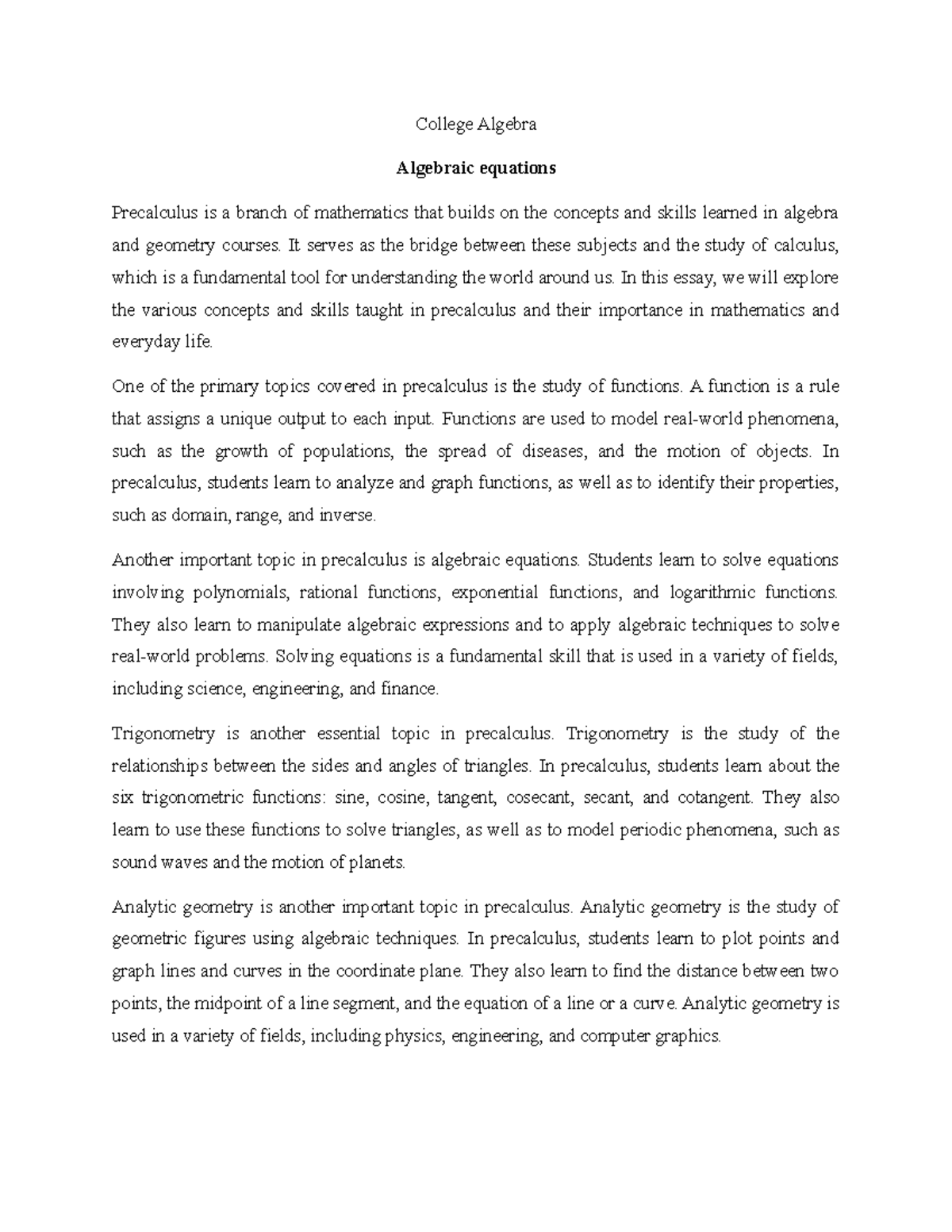 College Algebra - Algebraic equations - College Algebra Algebraic ...