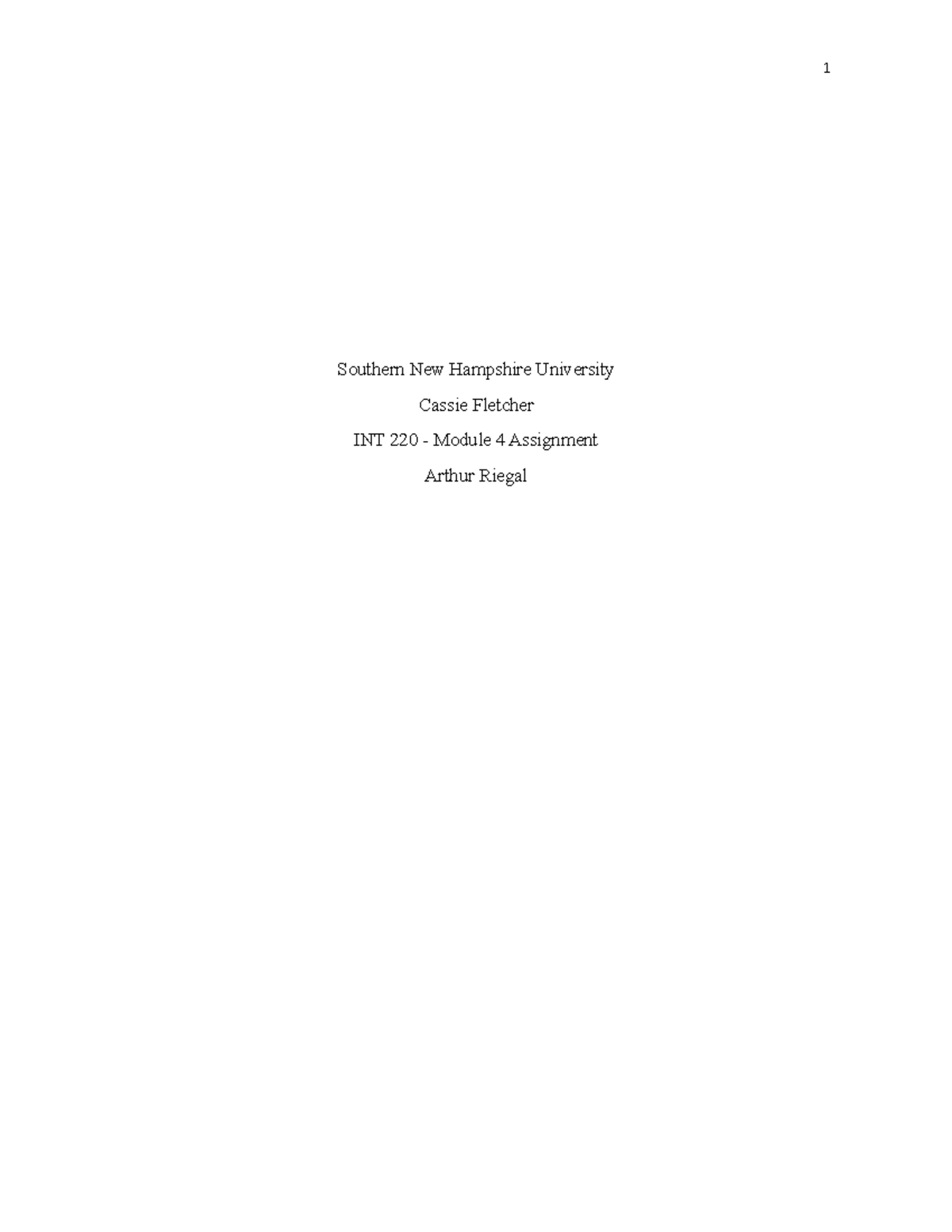 INT 220 Module 4 Assignment - 1 Southern New Hampshire University ...