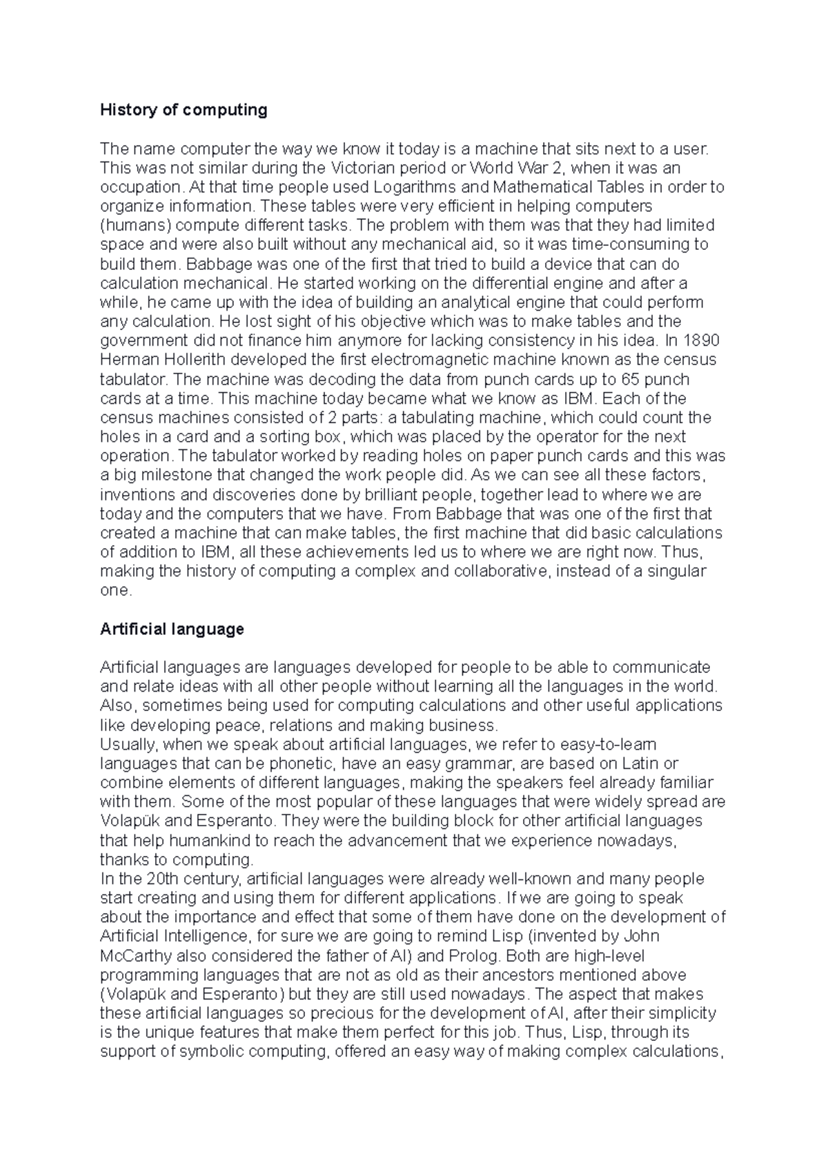 History of computing assignment History of Science - History of ...