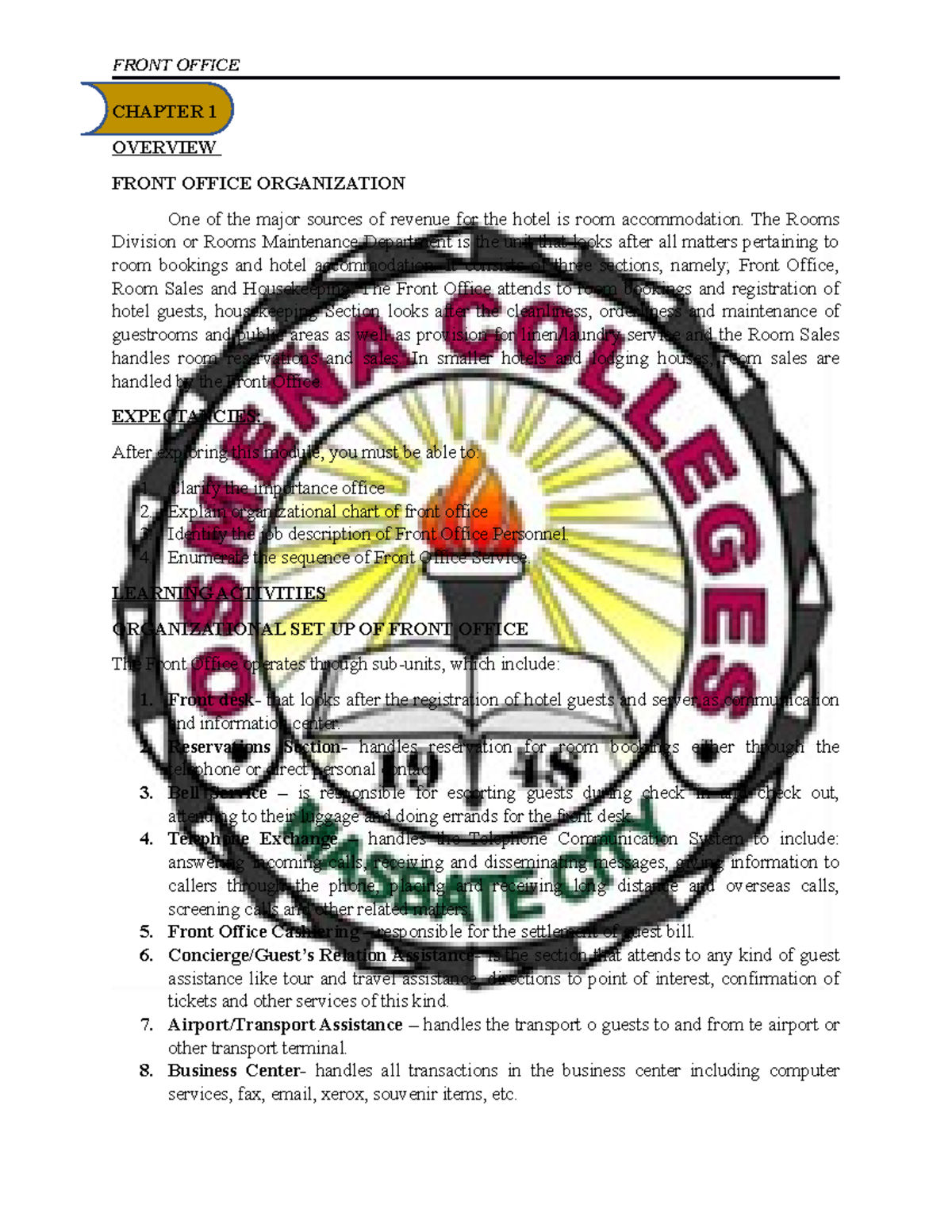 Front Office 1 - lecture - BS Computer Science - UPHSD - Studocu