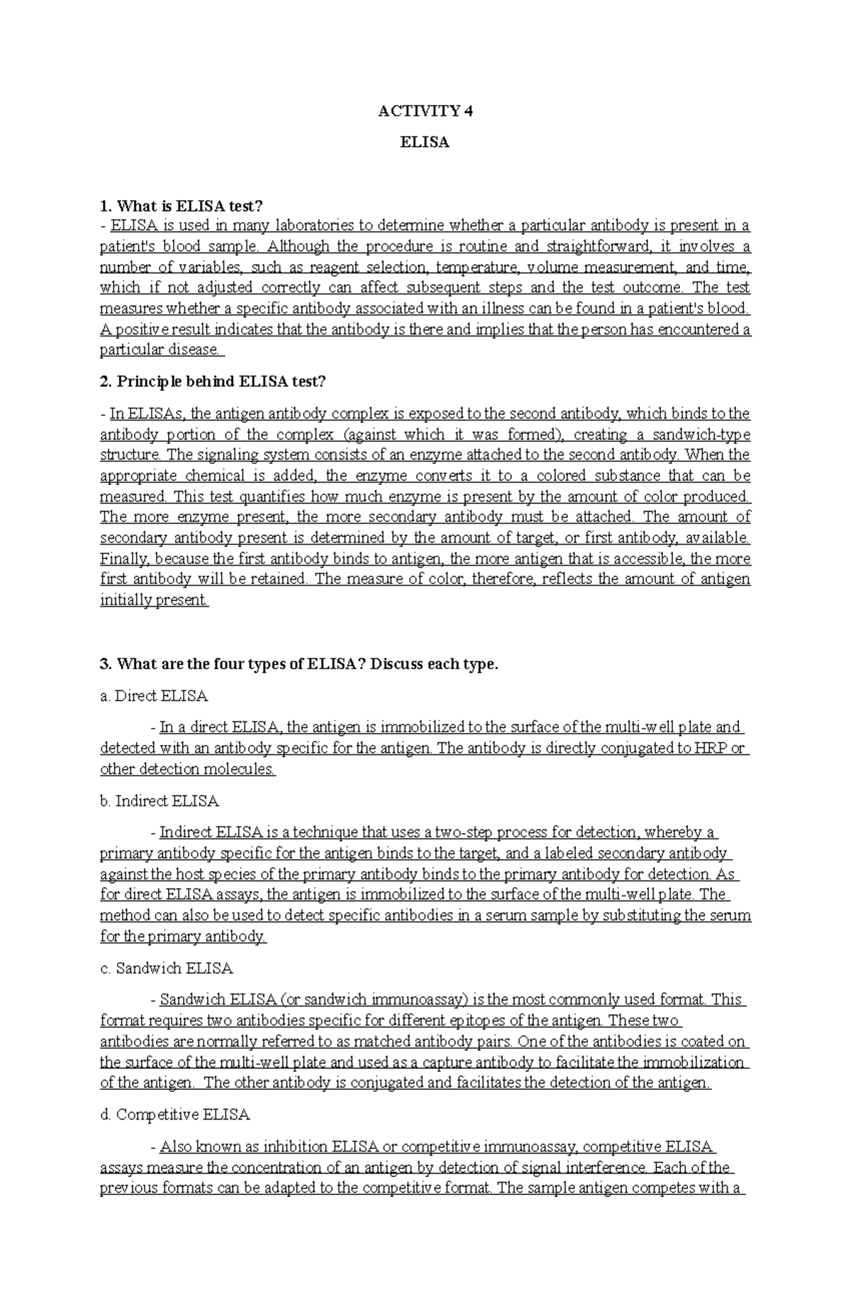 Activity-5 - Activity-5 elisa- answers - ACTIVITY 4 ELISA 1. What is ...