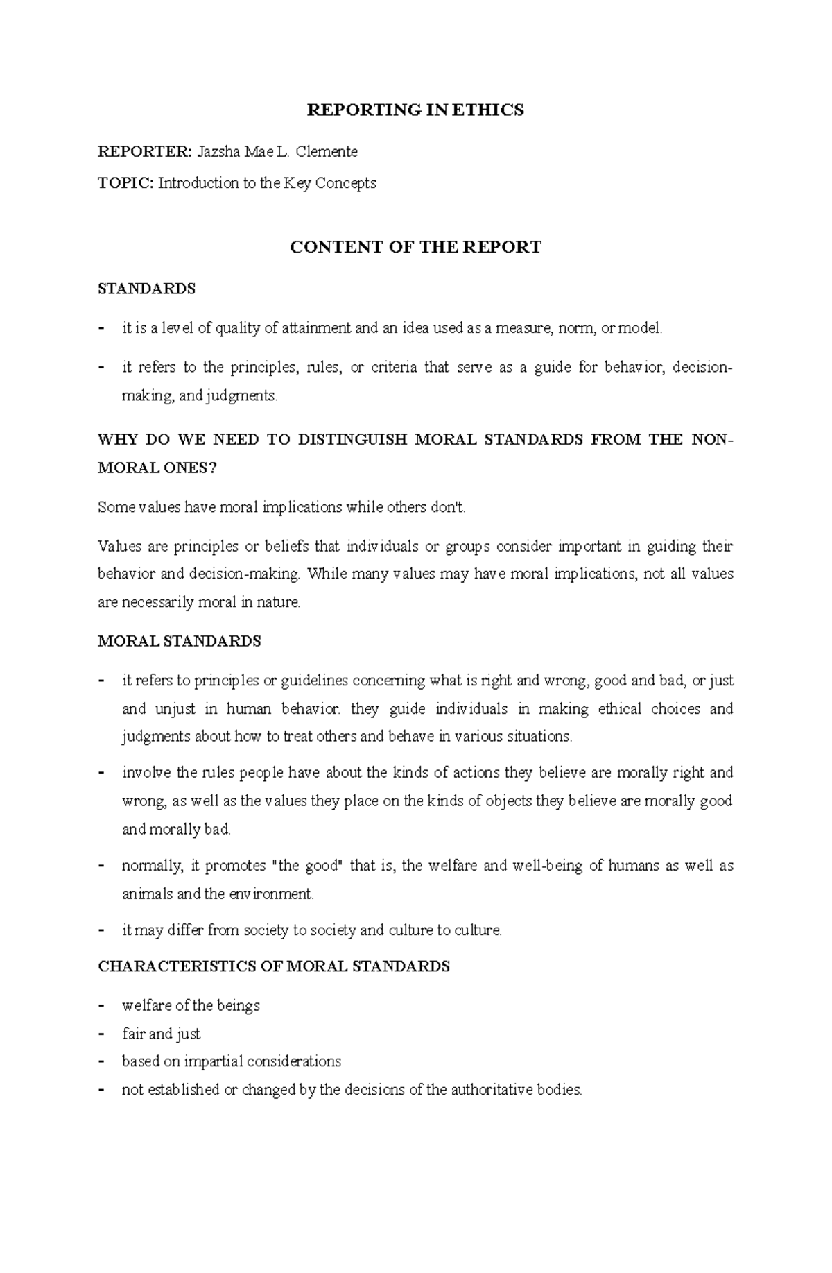 Reporting in Ethics - REPORTING IN ETHICS REPORTER: Jazsha Mae L ...