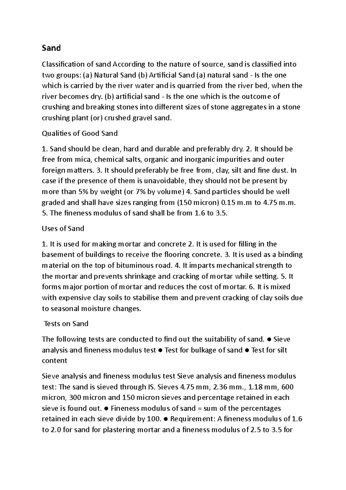 Sand - construction material sand . properties, uses, classification ...