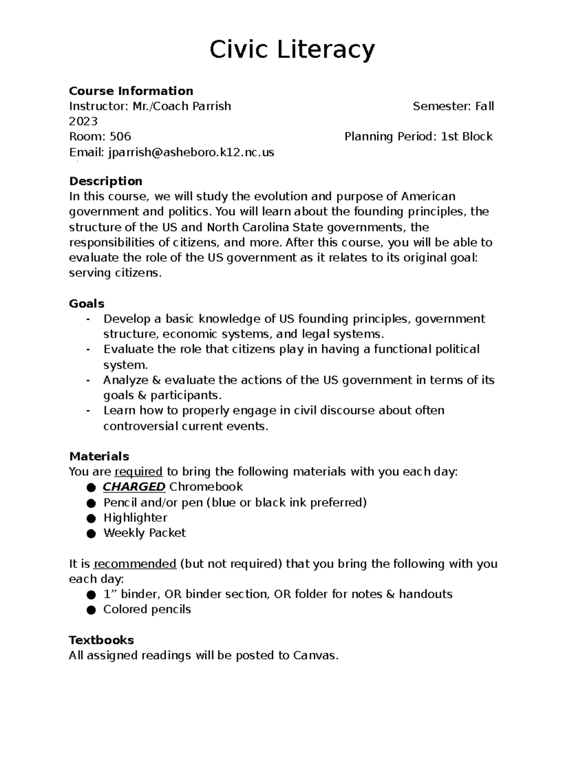 Parrish Civic Literacy Syllabus F23 - Civic Literacy Course Information ...