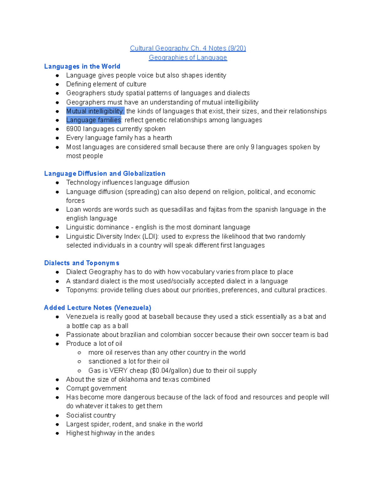 Cultural Geography Ch. 4 Notes (9/20) - Cultural Geography Ch. 4 Notes ...
