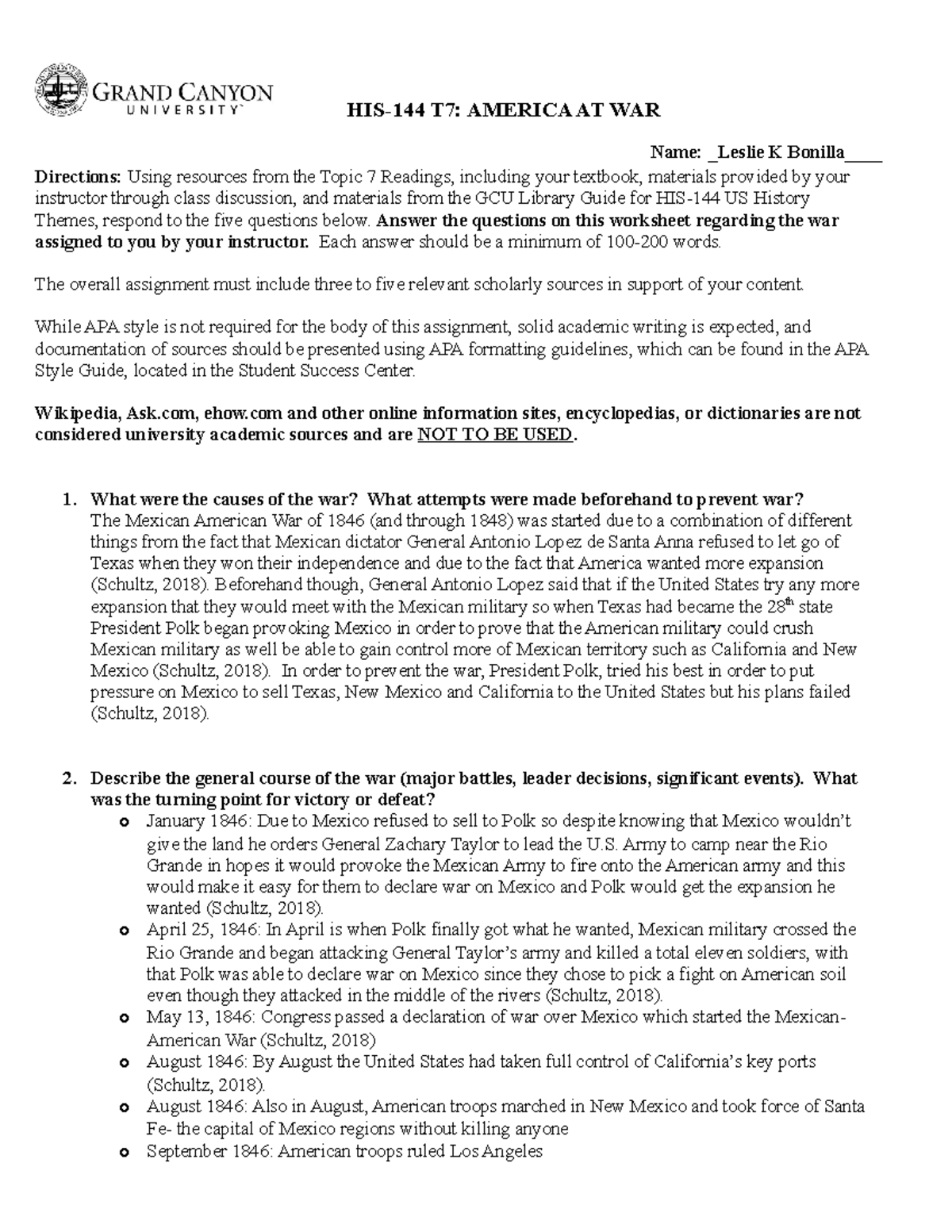 America AT WAR - Mexican American War - HIS-144 T7: AMERICA AT WAR Name ...