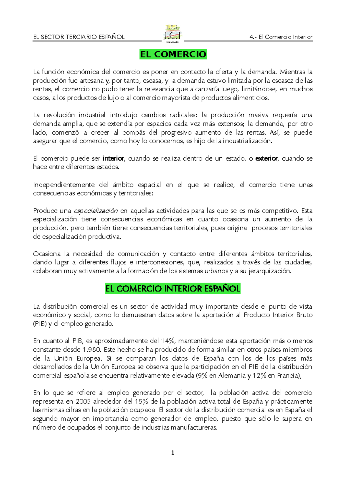 Comercio Interior - EL COMERCIO La función económica del comercio es ...