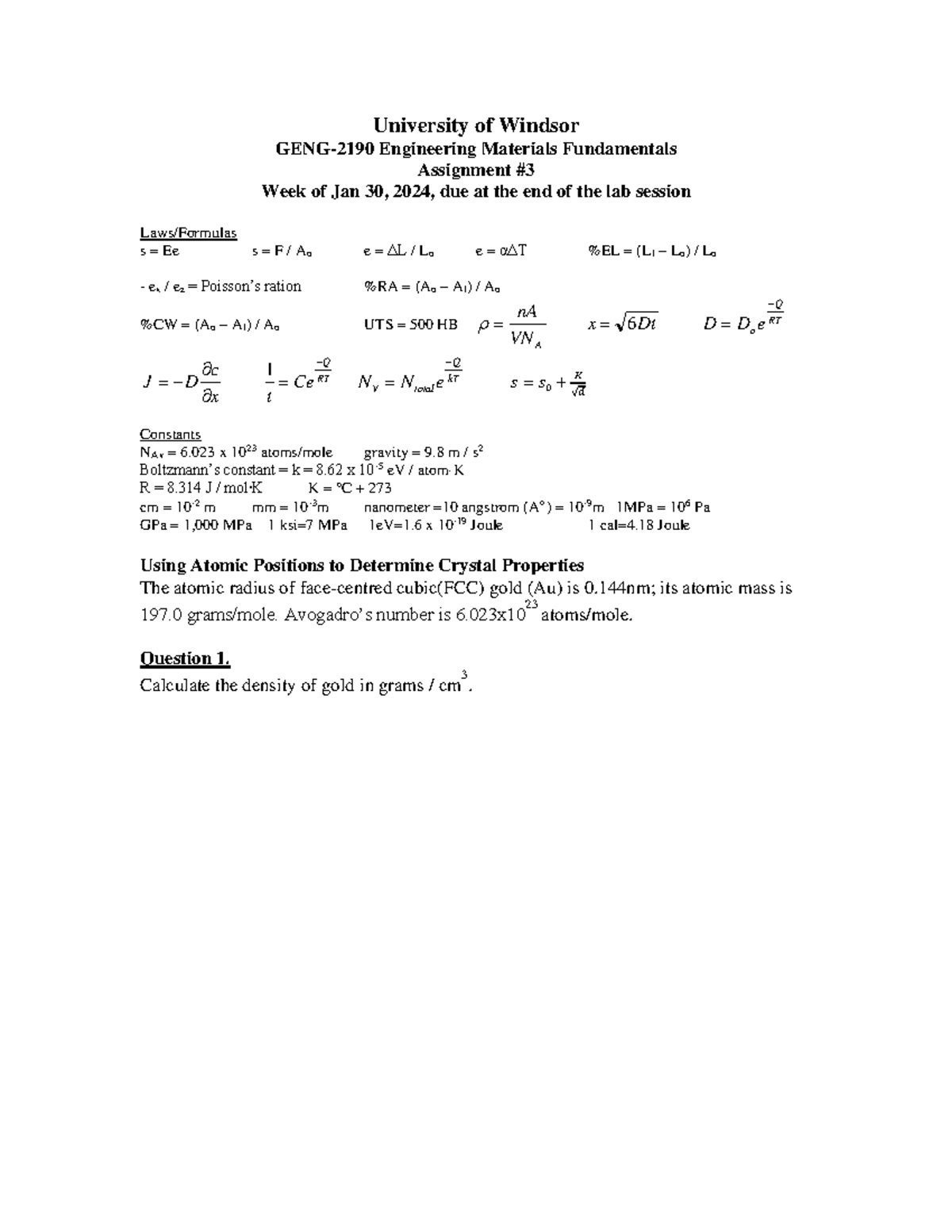 Tutorial 3 - University of Windsor GENG- 2190 Engineering Materials ...