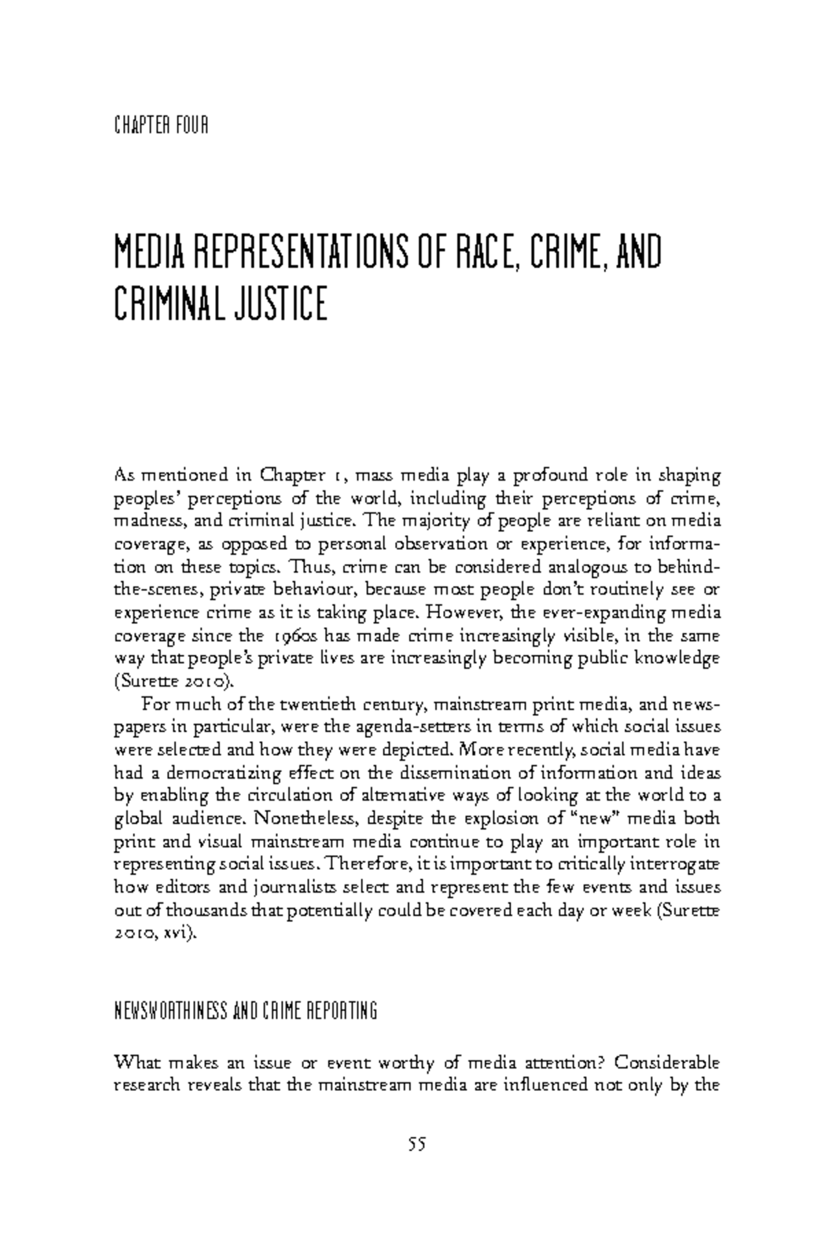 Media Race and Crime lecture notes class - 55 CHAPTER FOUR MEDIA ...