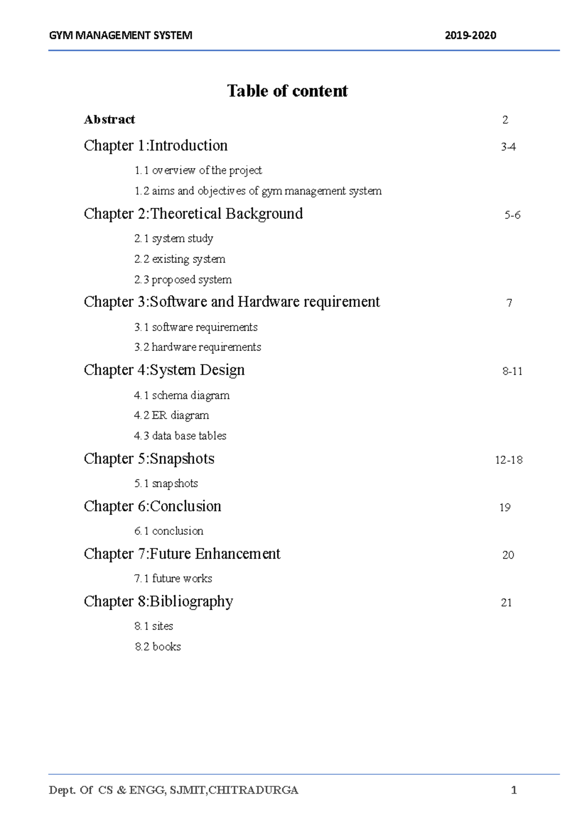 Gym final - data base management system - Table of content Abstract 2 ...
