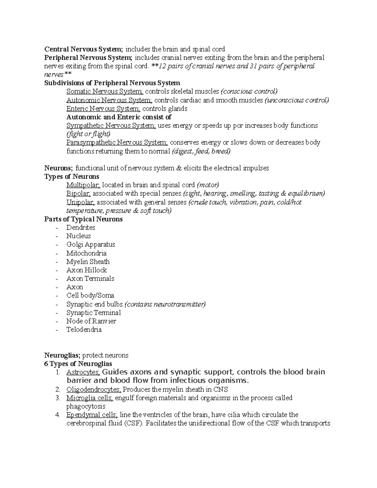 Central nervous system quiz review - BIO-209 - Bergen - Studocu