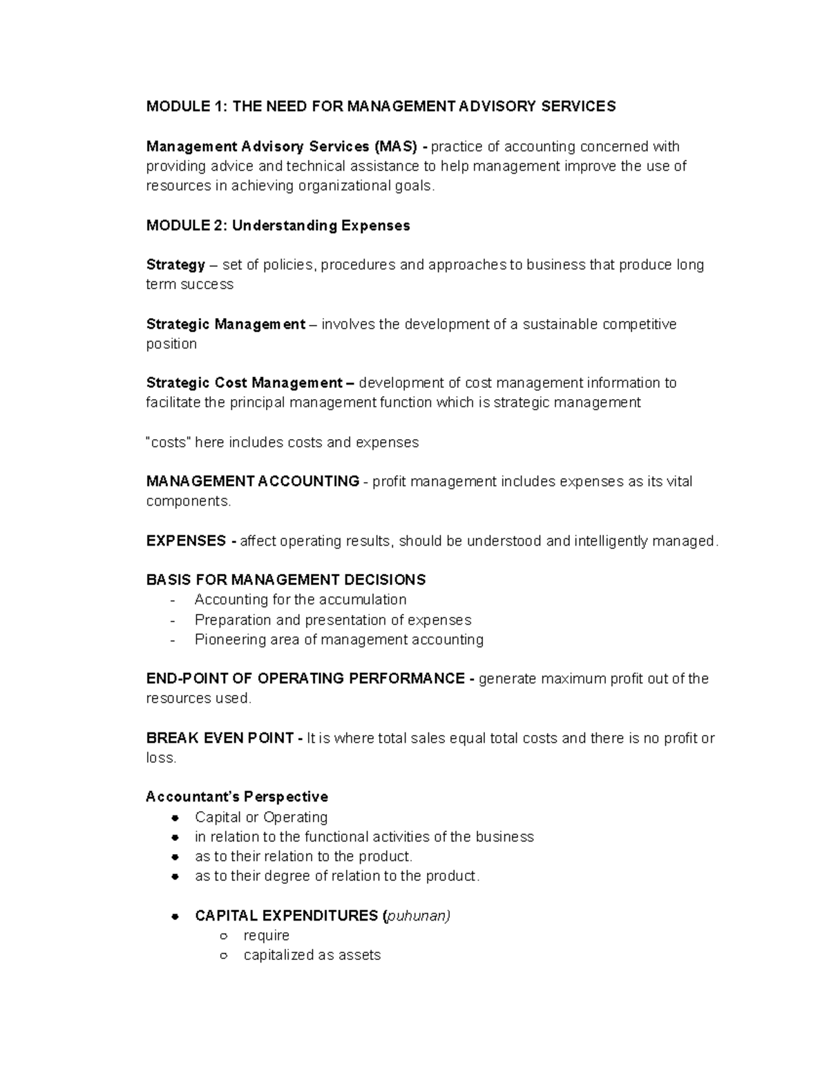 Management Reporting - MODULE 1: THE NEED FOR MANAGEMENT ADVISORY ...