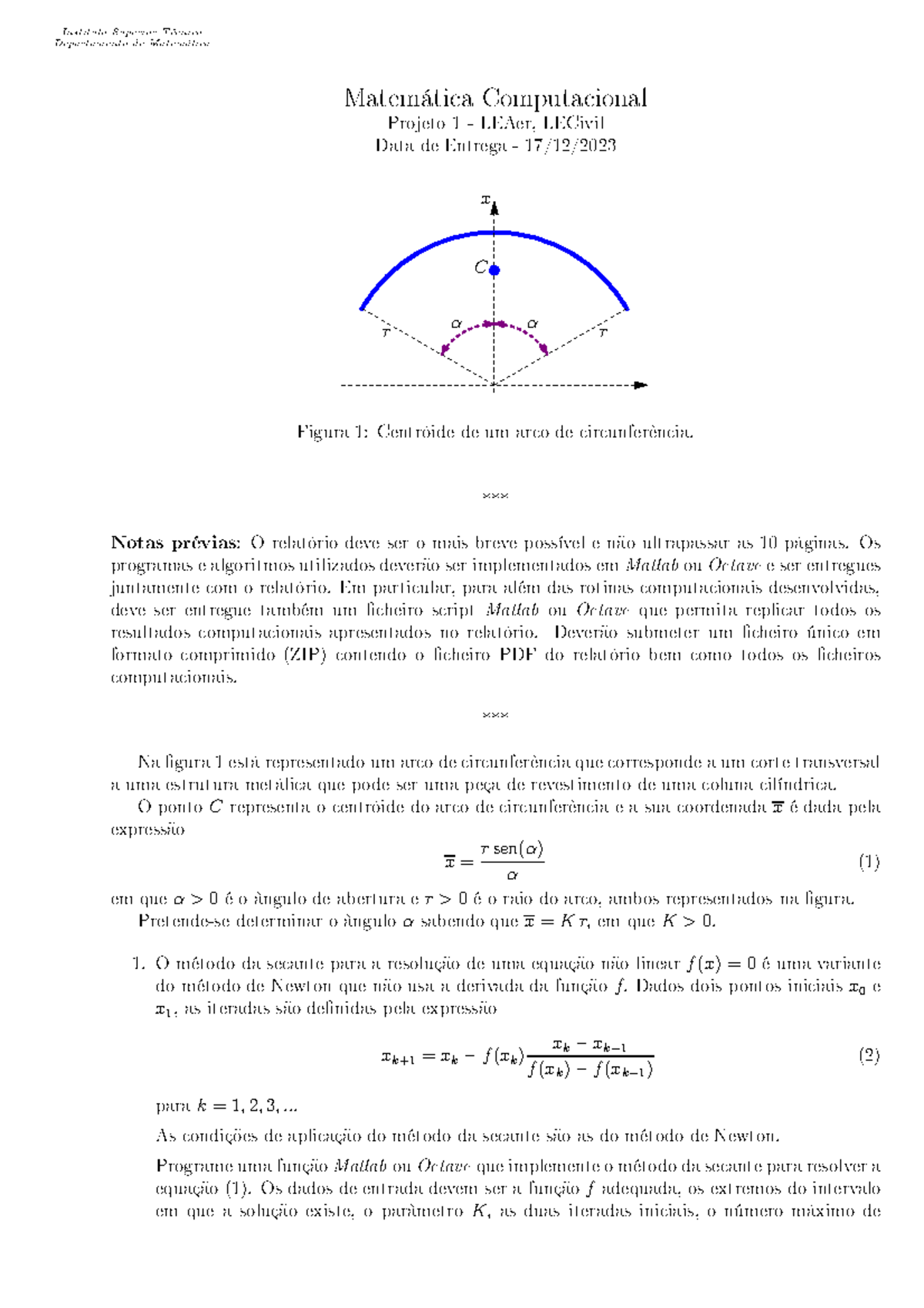 Projeto 1 - Enunciado Projecto MC LEC 2023 - Instituto Superior Técnico Departamento de ...