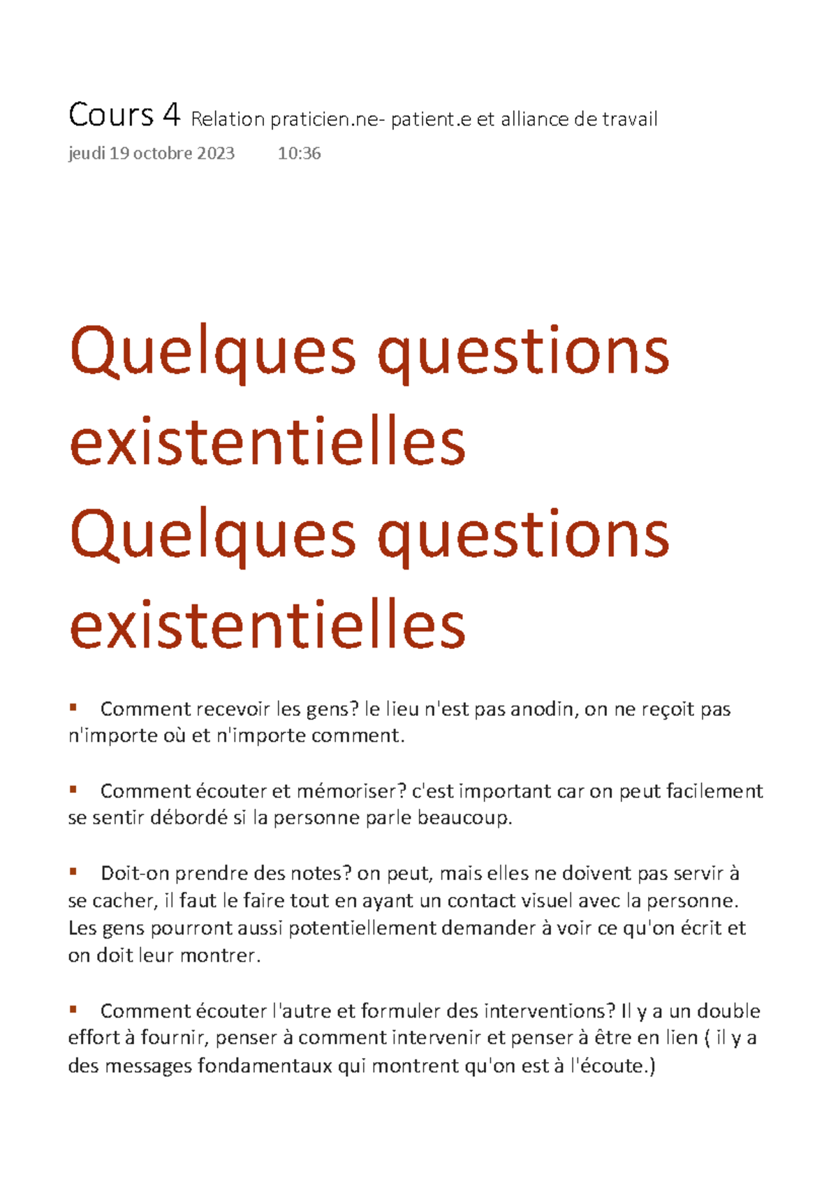 Cours 4 Relation praticien.ne- patient.e et alliance de travail ...