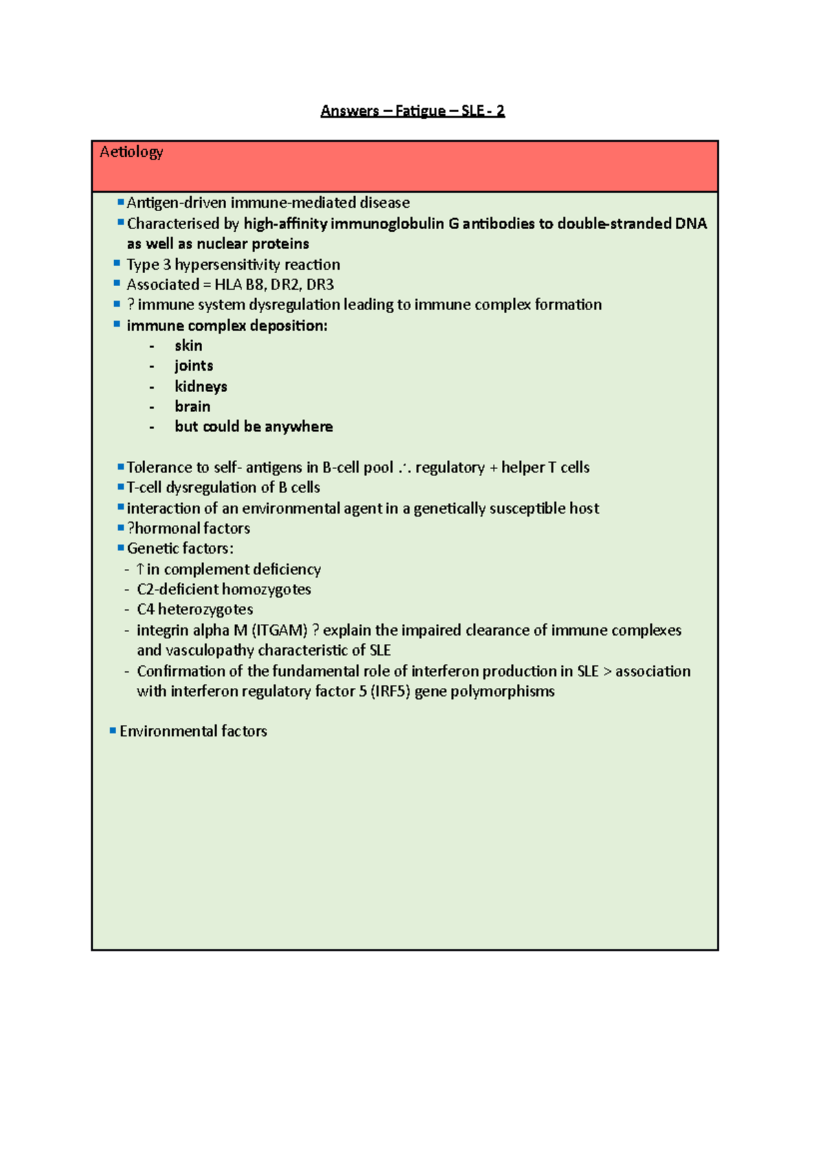 Answers - Fatigue - SLE - 2 - MDB3 - Studocu