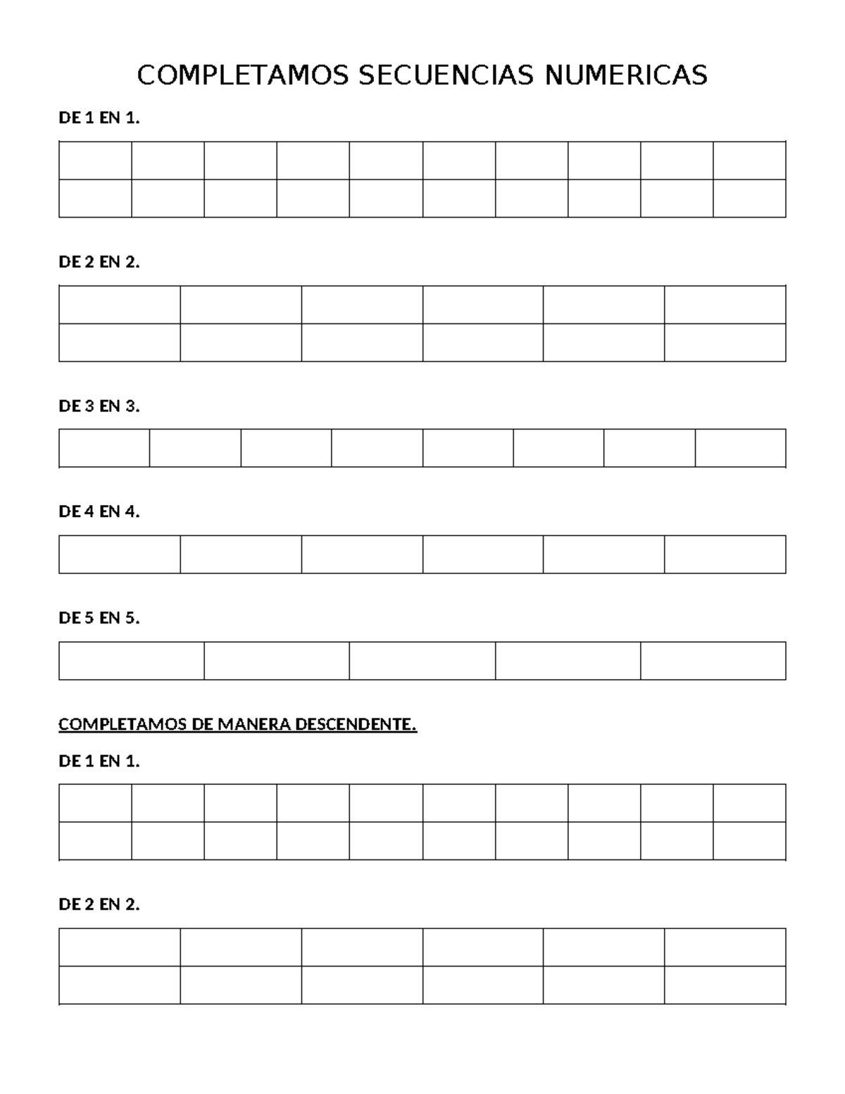 Completamos Secuencias Numericas - COMPLETAMOS SECUENCIAS NUMERICAS DE ...