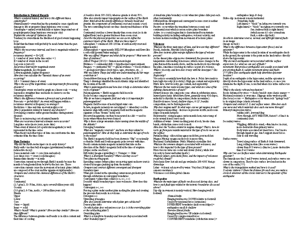 Midterm ess17 page 1 - Introduction to Natural Hazards What is a ...