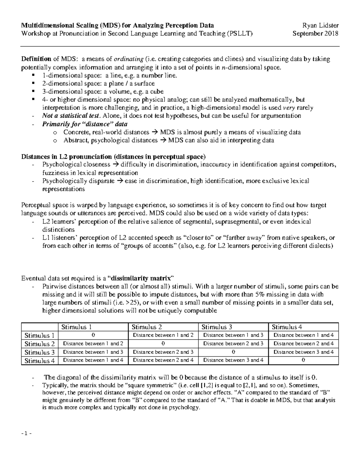 Multidimensional-Scaling-Handout - Multidimensional Scaling (MDS) for Analyzing Perception Data ...