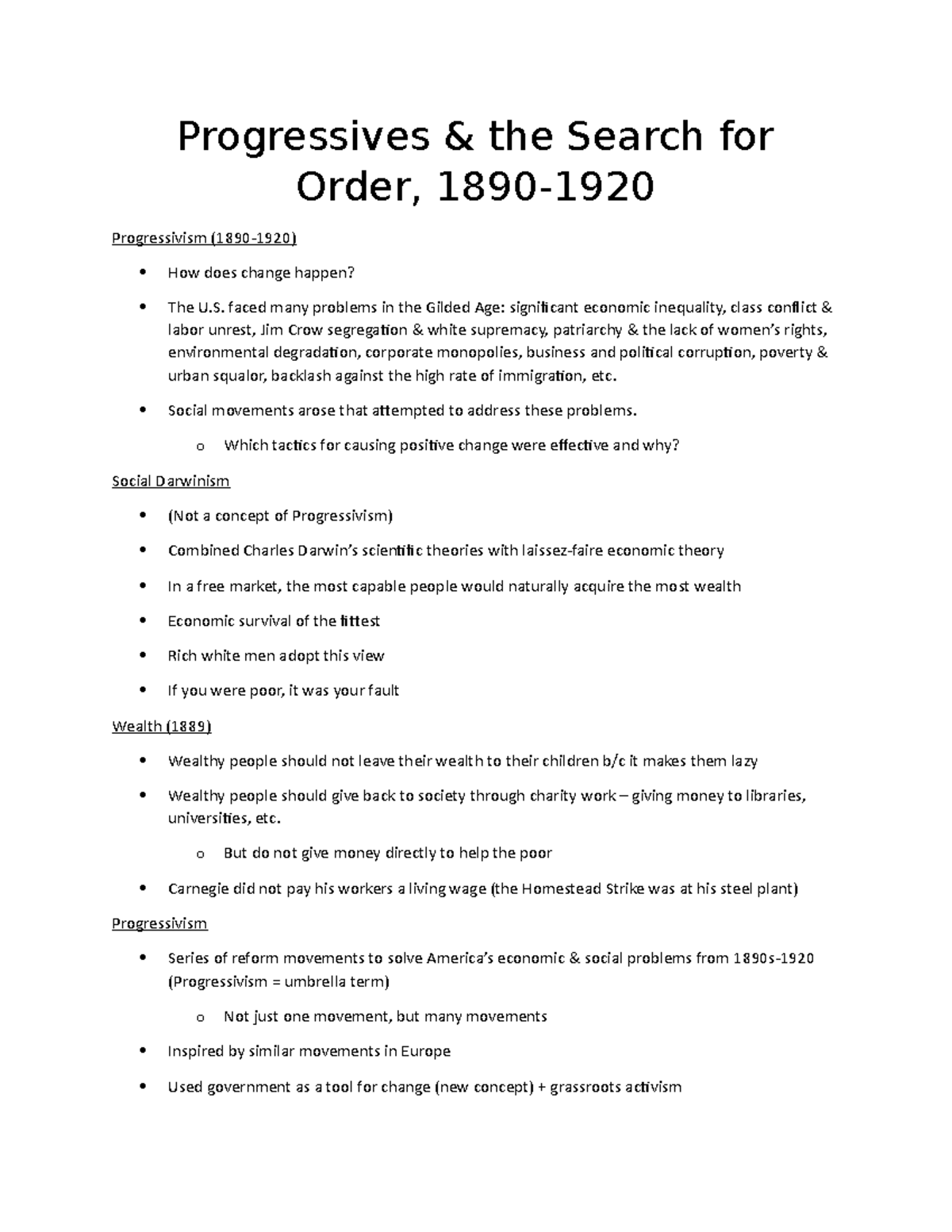 Progressives AMH 2020 - Progressive Era Lecture Notes with Added ...
