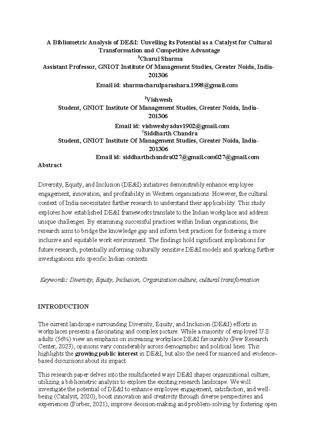 Diversity Equity & Inclusion- Charul RPPP - A Bibliometric Analysis of ...