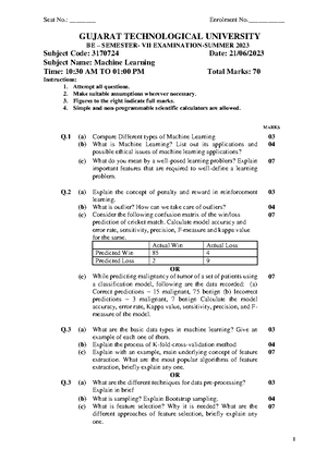 IMP material of ML - IMPORTANT QUESTIONS Q1 Give the difference between ...