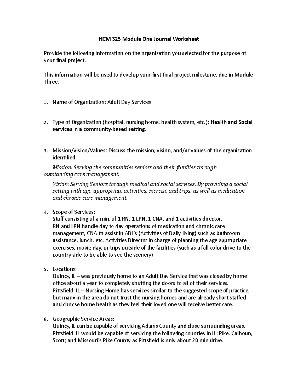 HCM 325 Module One Journal Worksheet - HCM 325 Module One Journal ...