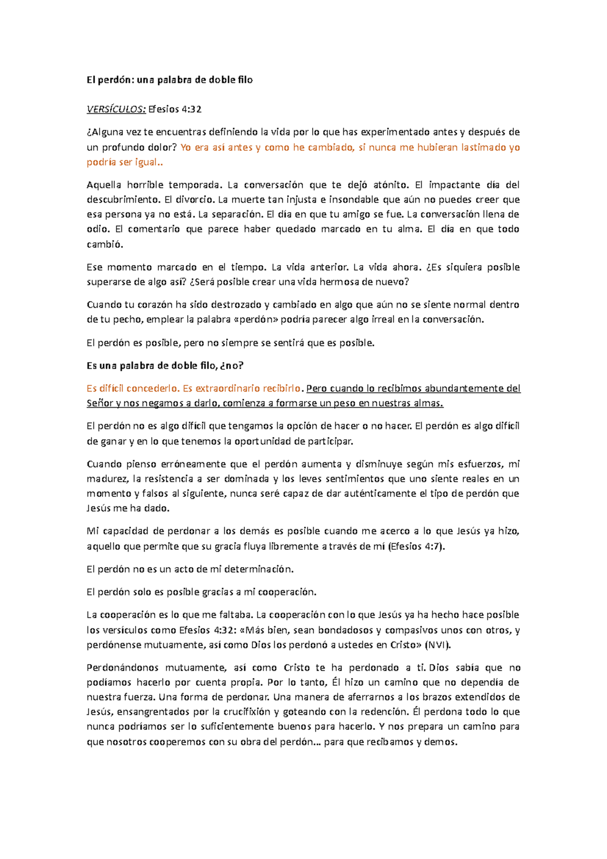 El perdón Tema 1 - El perdón: una palabra de doble filo VERSÍCULOS ...