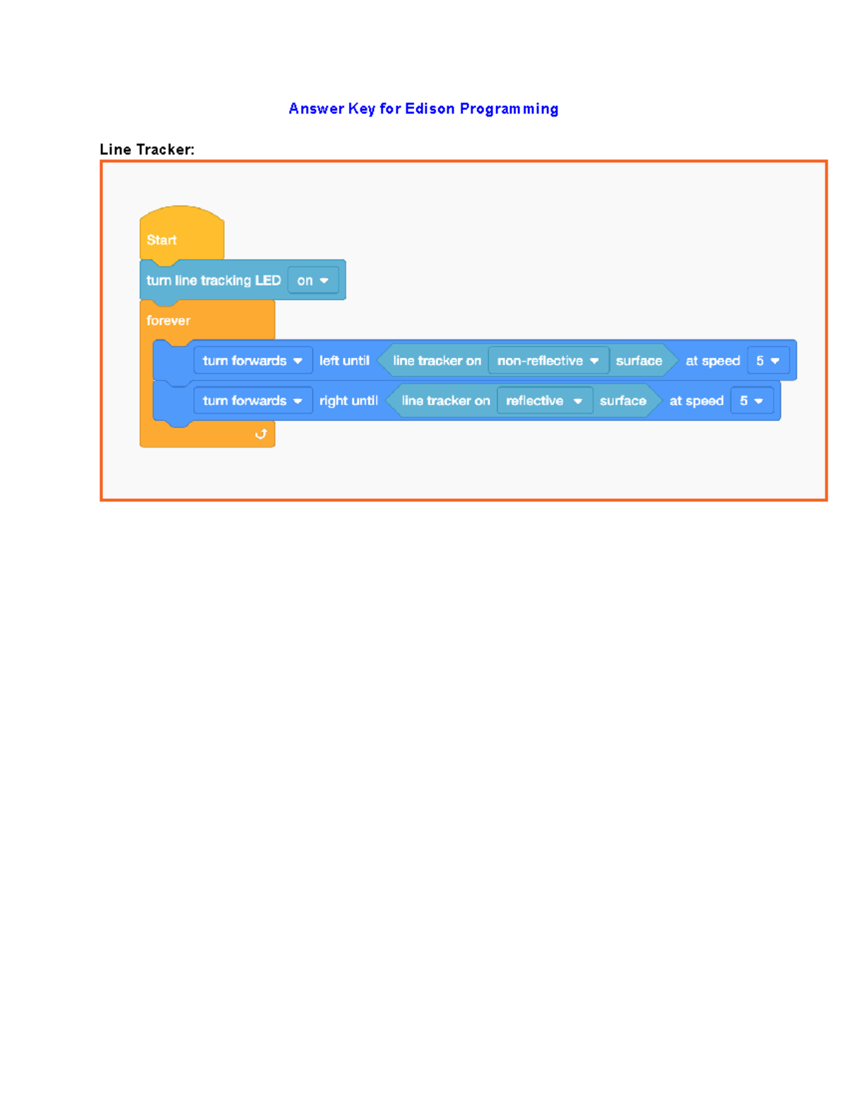 Line Tracker Answer - n / a - Answer Key for Edison Programming Line ...