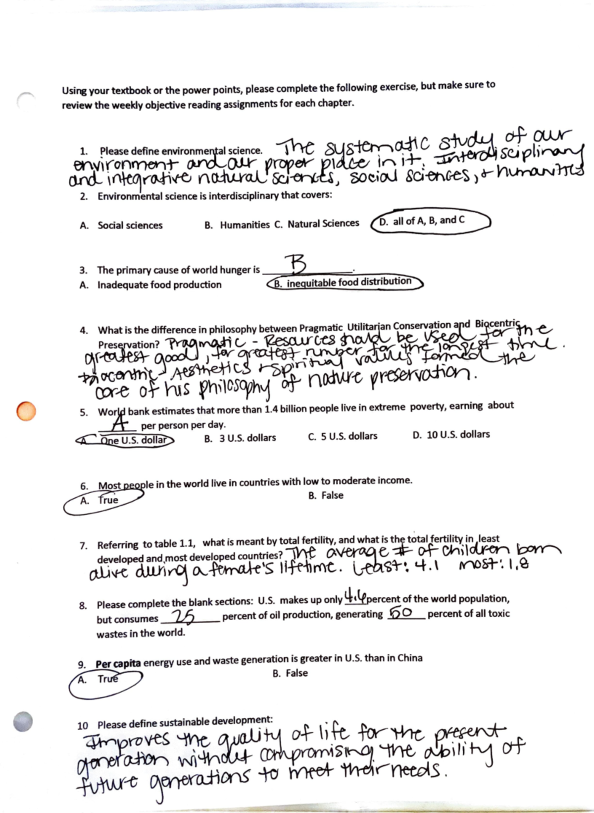 Ch 1 worksheet - study guide - 0 Using your textbook or the power ...