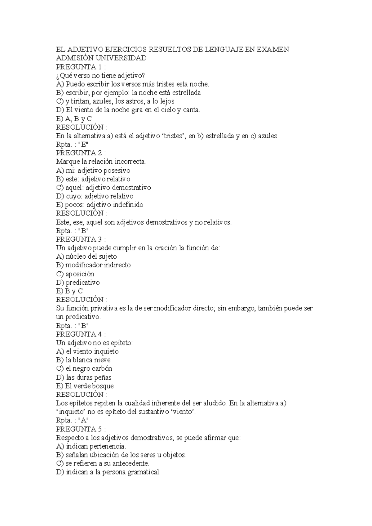 Adjetivo rubiños - EL ADJETIVO EJERCICIOS RESUELTOS DE LENGUAJE EN ...